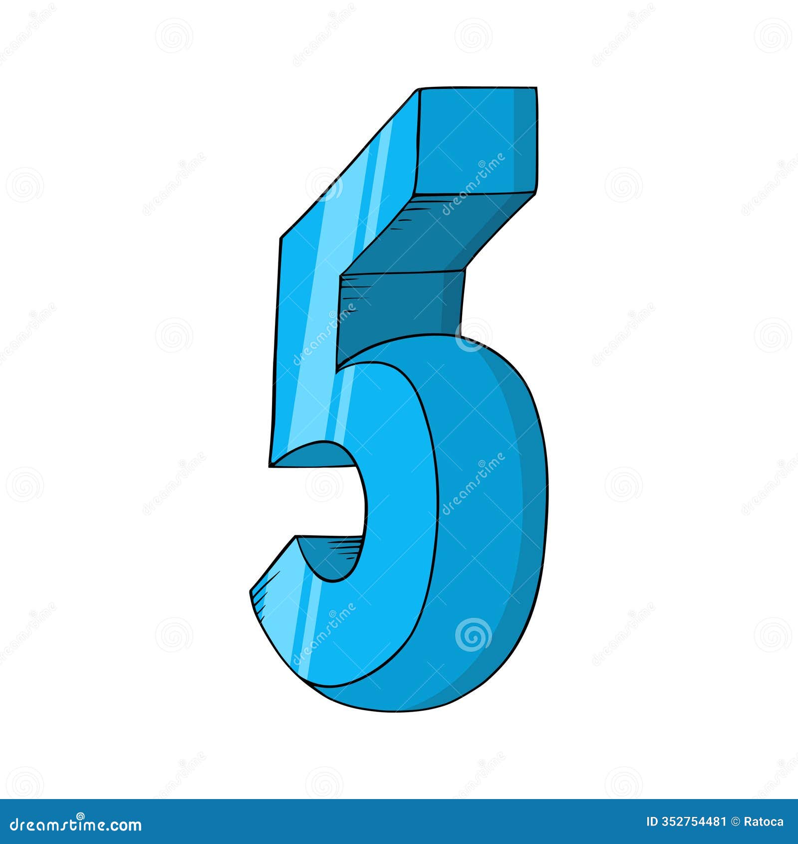Cartoon blue five number stock vector. Illustration of face - 352754481