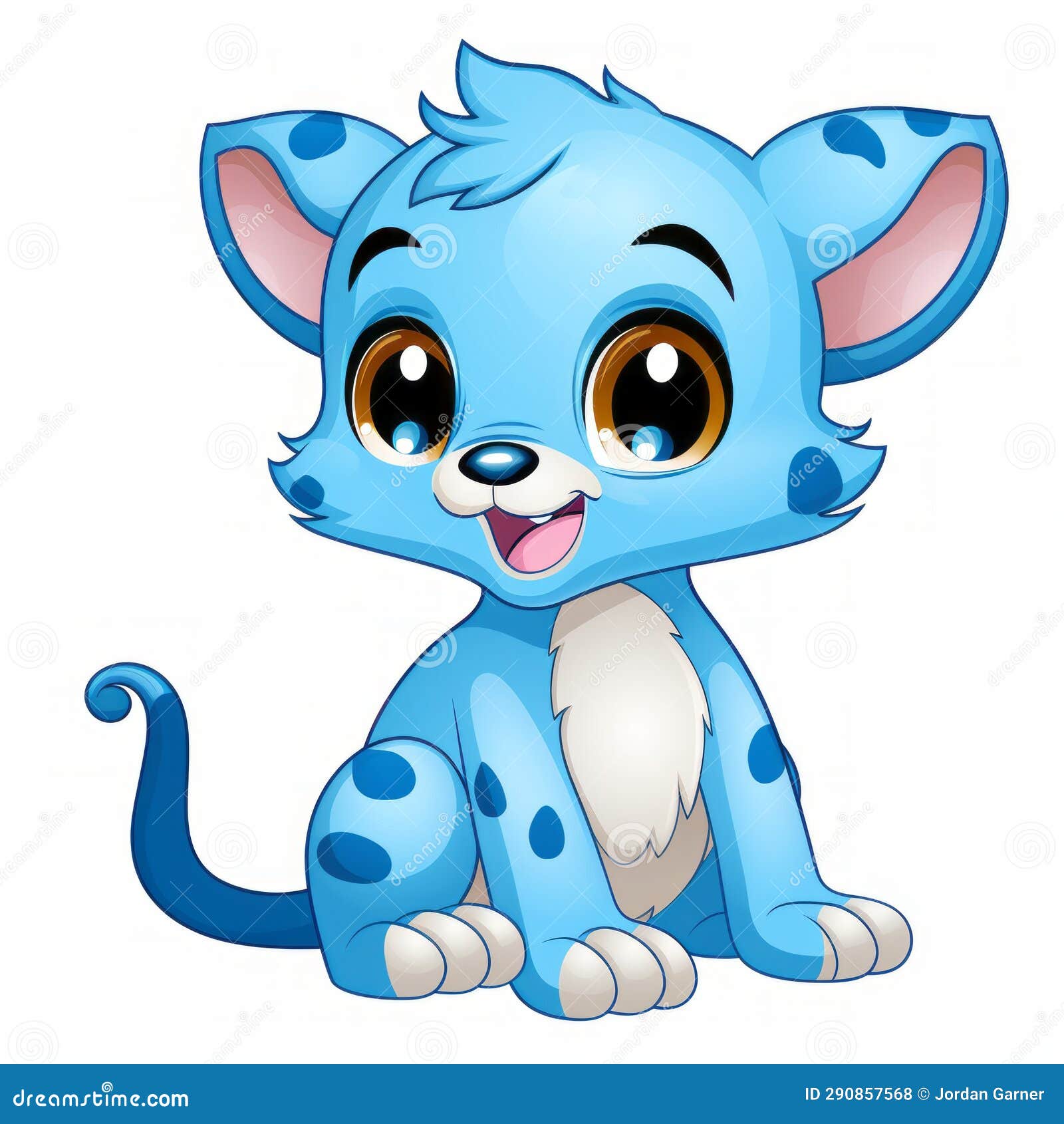 A Cartoon Blue Leopard Sitting on a White Background Stock Illustration ...