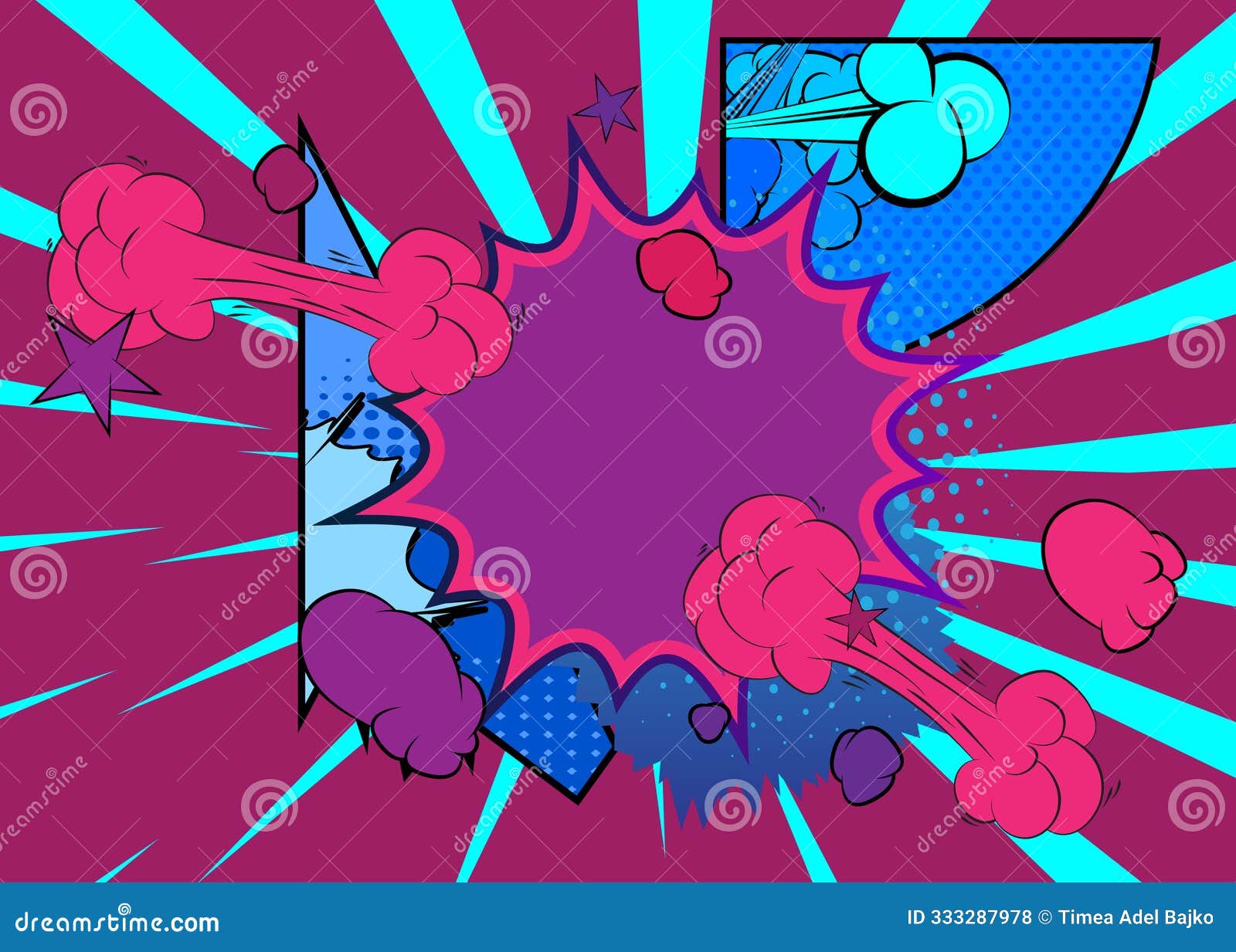 Cartoon Blue and Purple Background, Comic Book Backdrop. Retro Vector ...