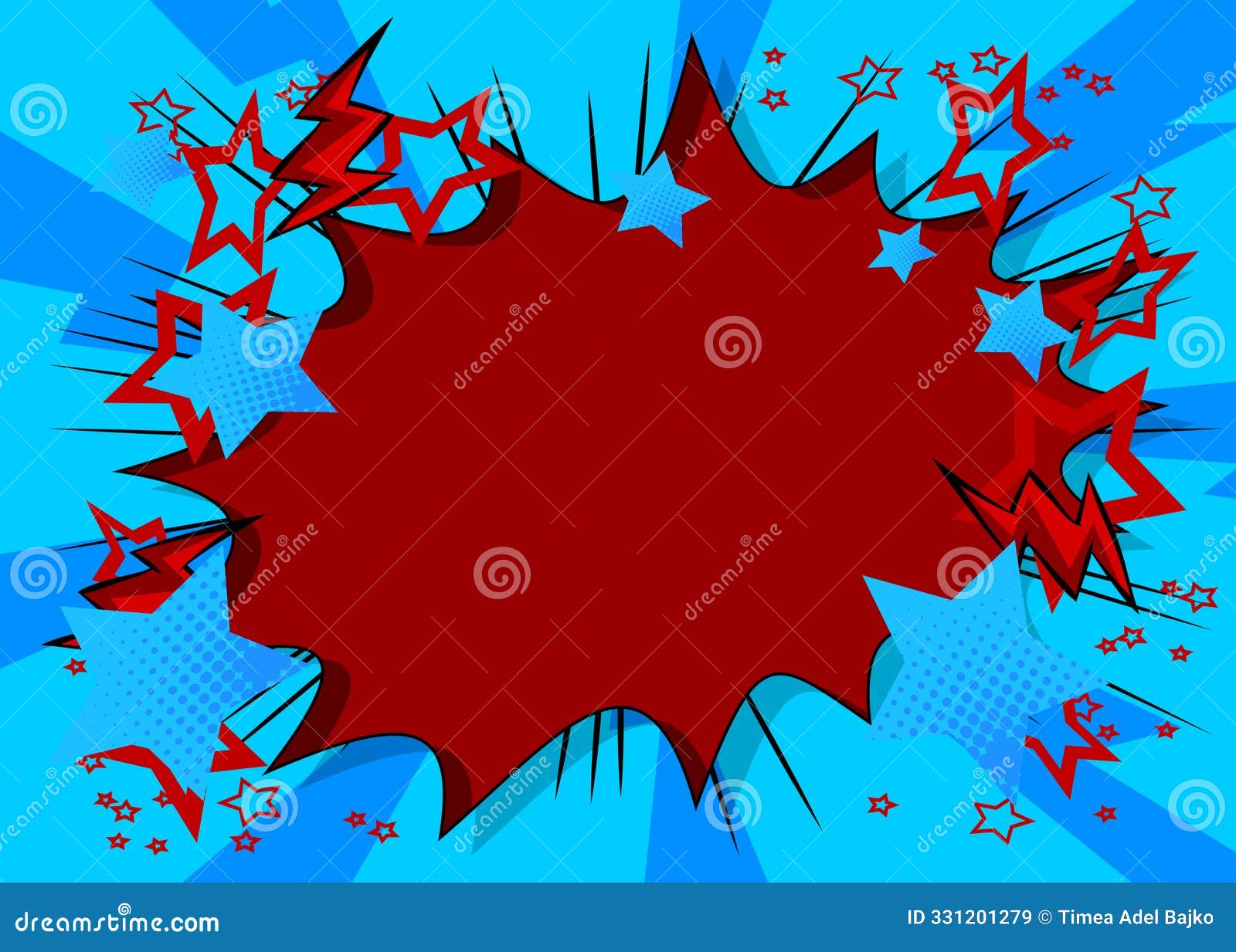 Cartoon Blue and Red Background, Comic Book Backdrop. Retro Vector ...