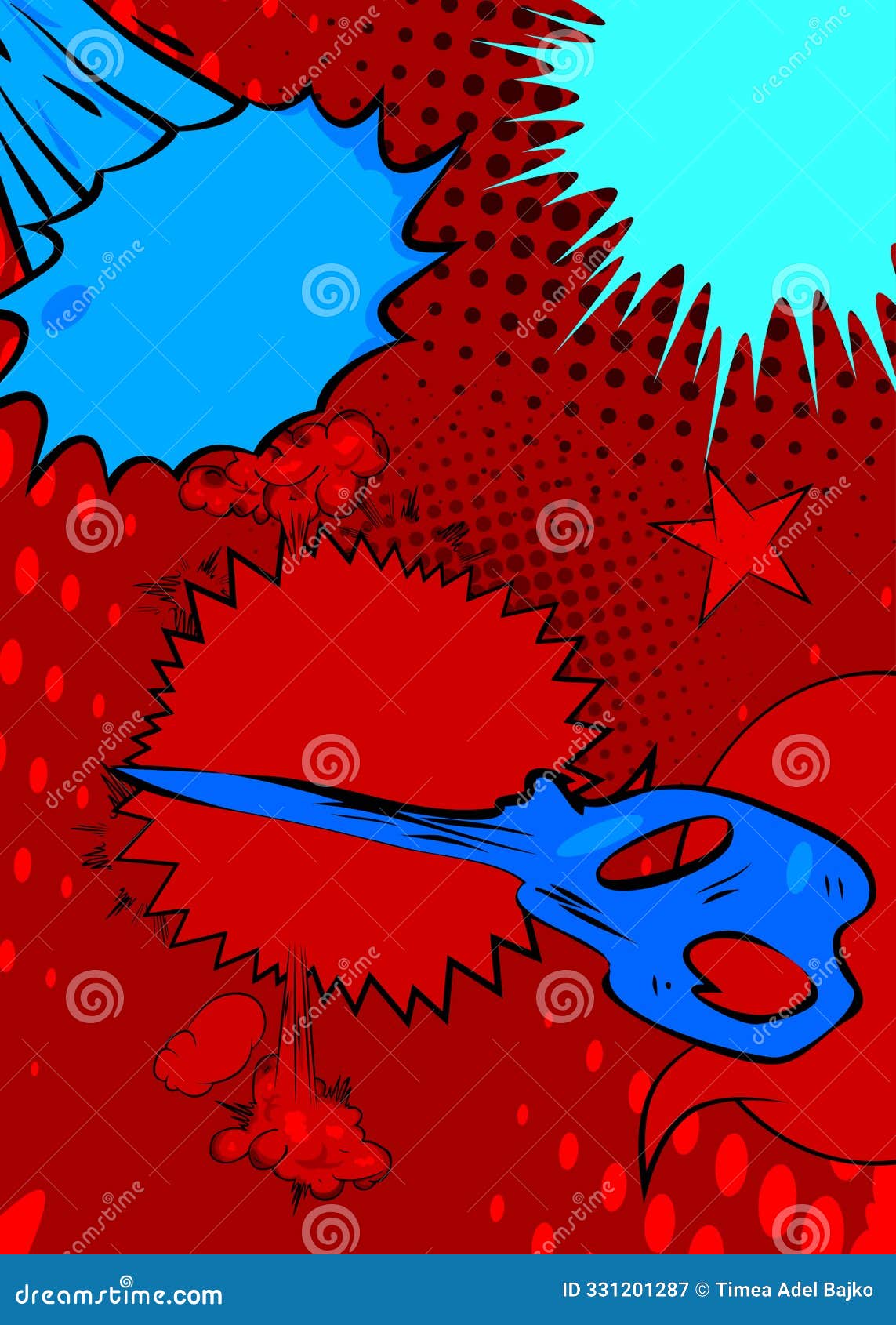 Cartoon Blue and Red Background, Comic Book Backdrop. Retro Vector ...