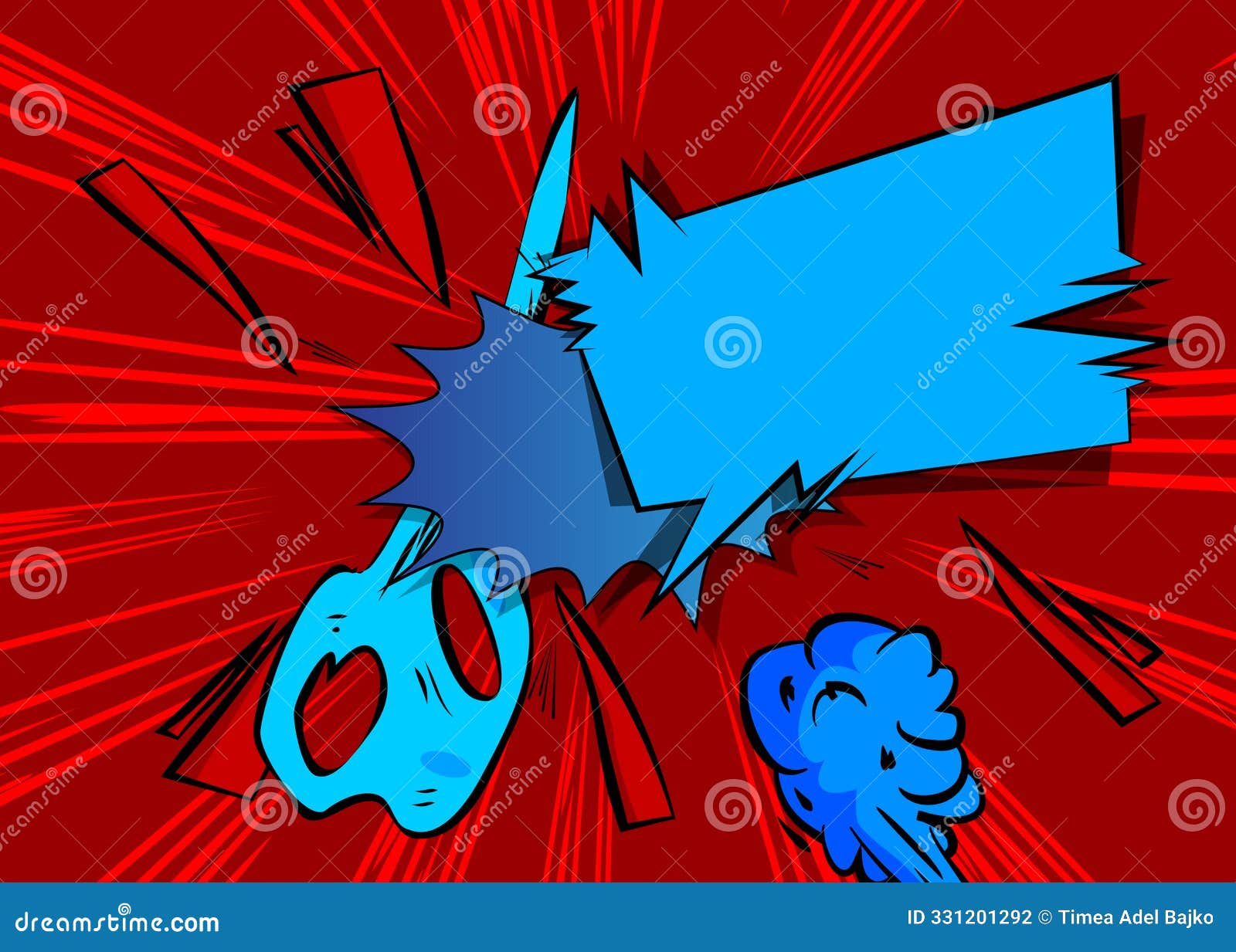 Cartoon Blue and Red Background, Comic Book Backdrop. Retro Vector ...