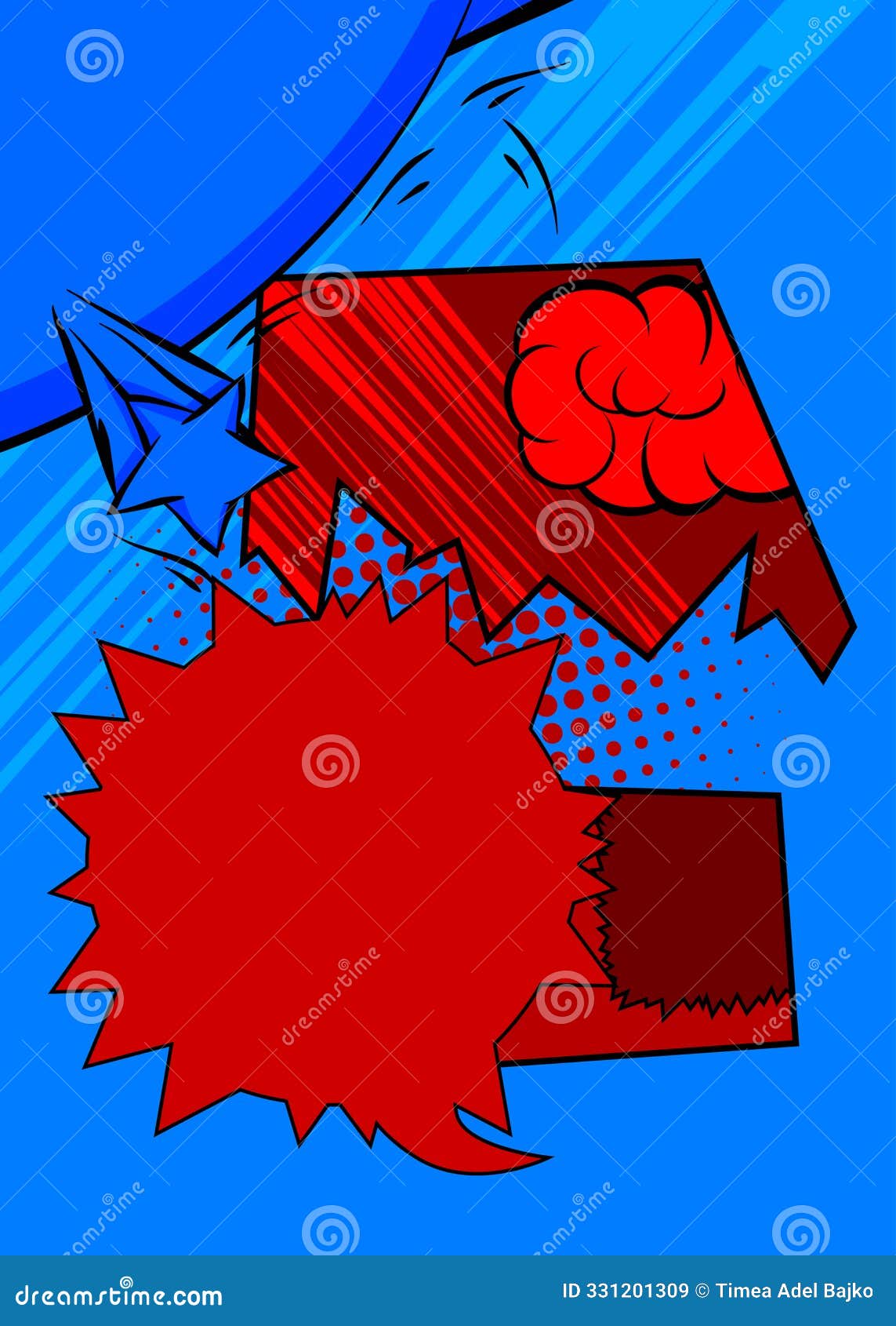 Cartoon Blue and Red Background, Comic Book Backdrop. Retro Vector ...