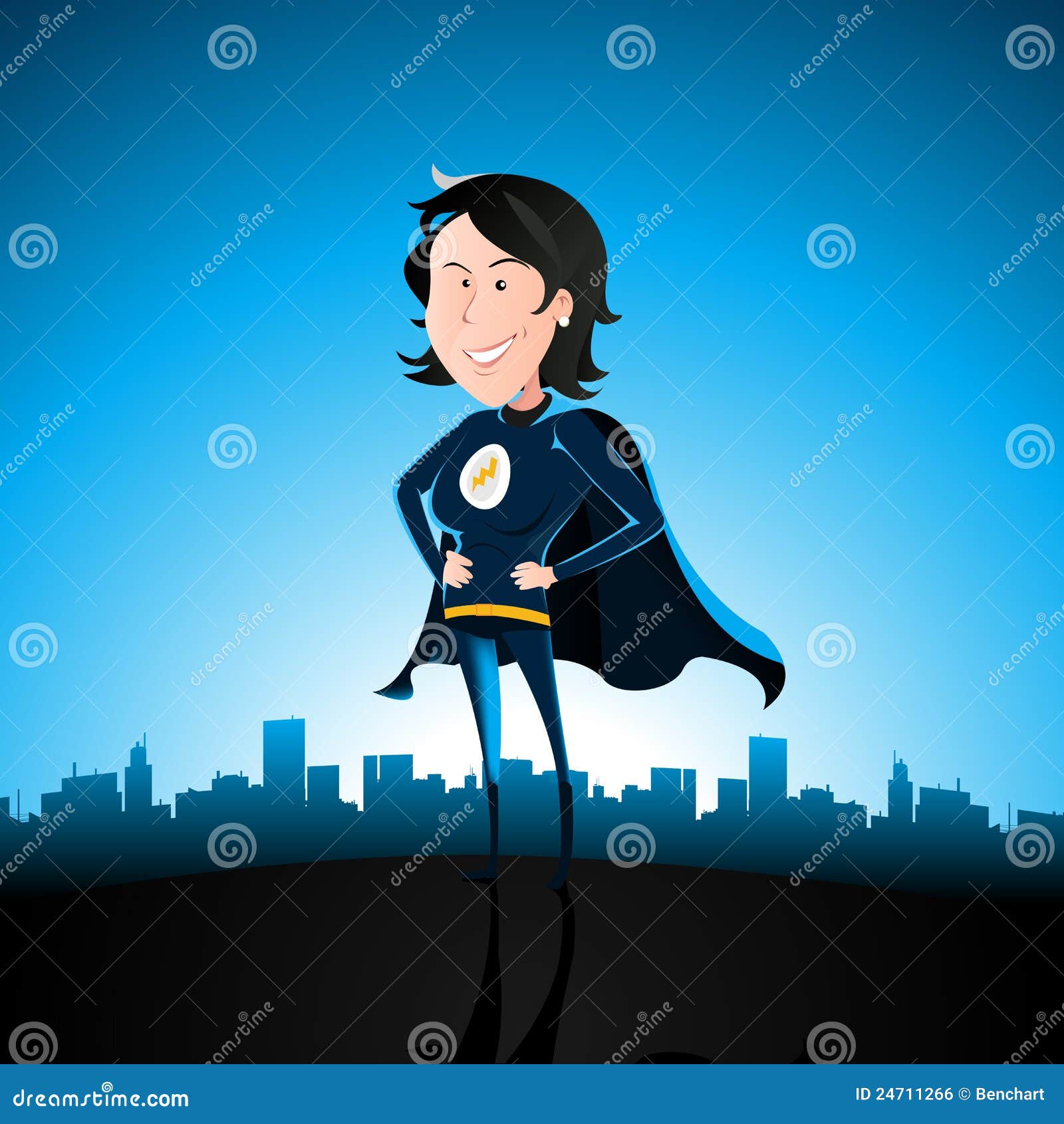 Cartoon Blue Super Lady stock vector. Illustration of smiling - 24711266