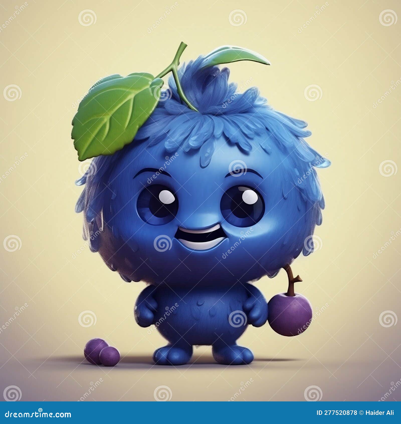 Cartoon Blueberry Character (Cute). Generative AI Stock Illustration ...