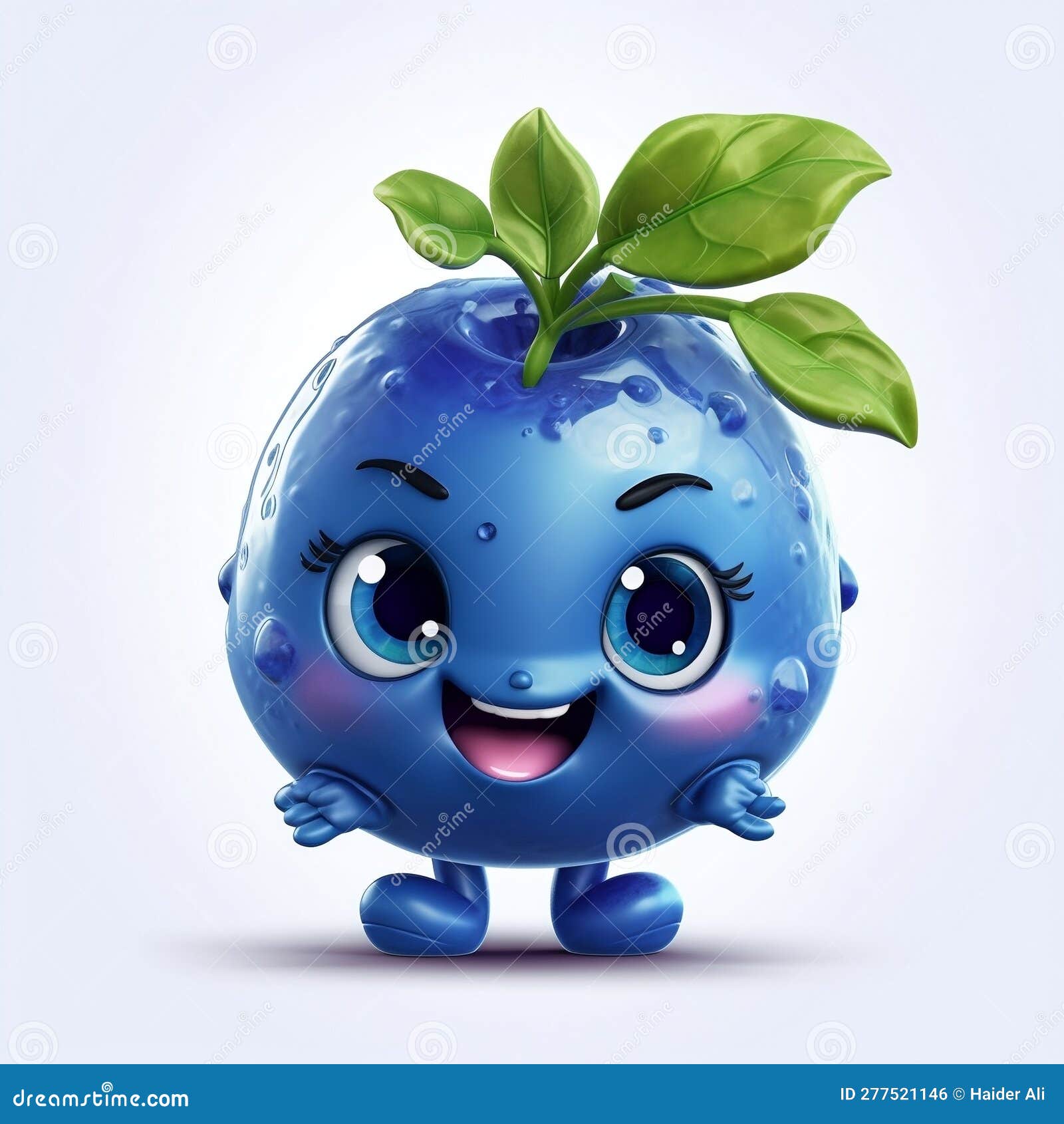 Cartoon Blueberry Character (Cute). Generative AI Stock Illustration ...