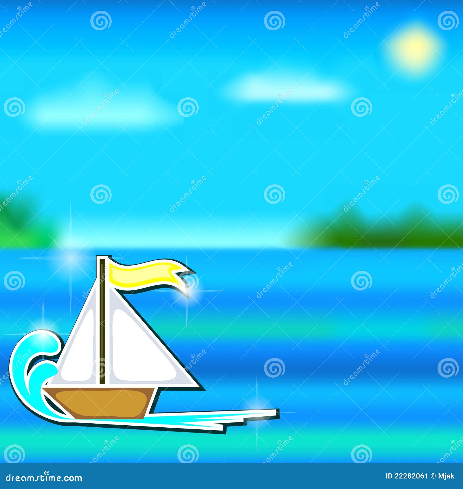 Cartoon Boat Sticker And Sea Stock Image - Image: 22282061