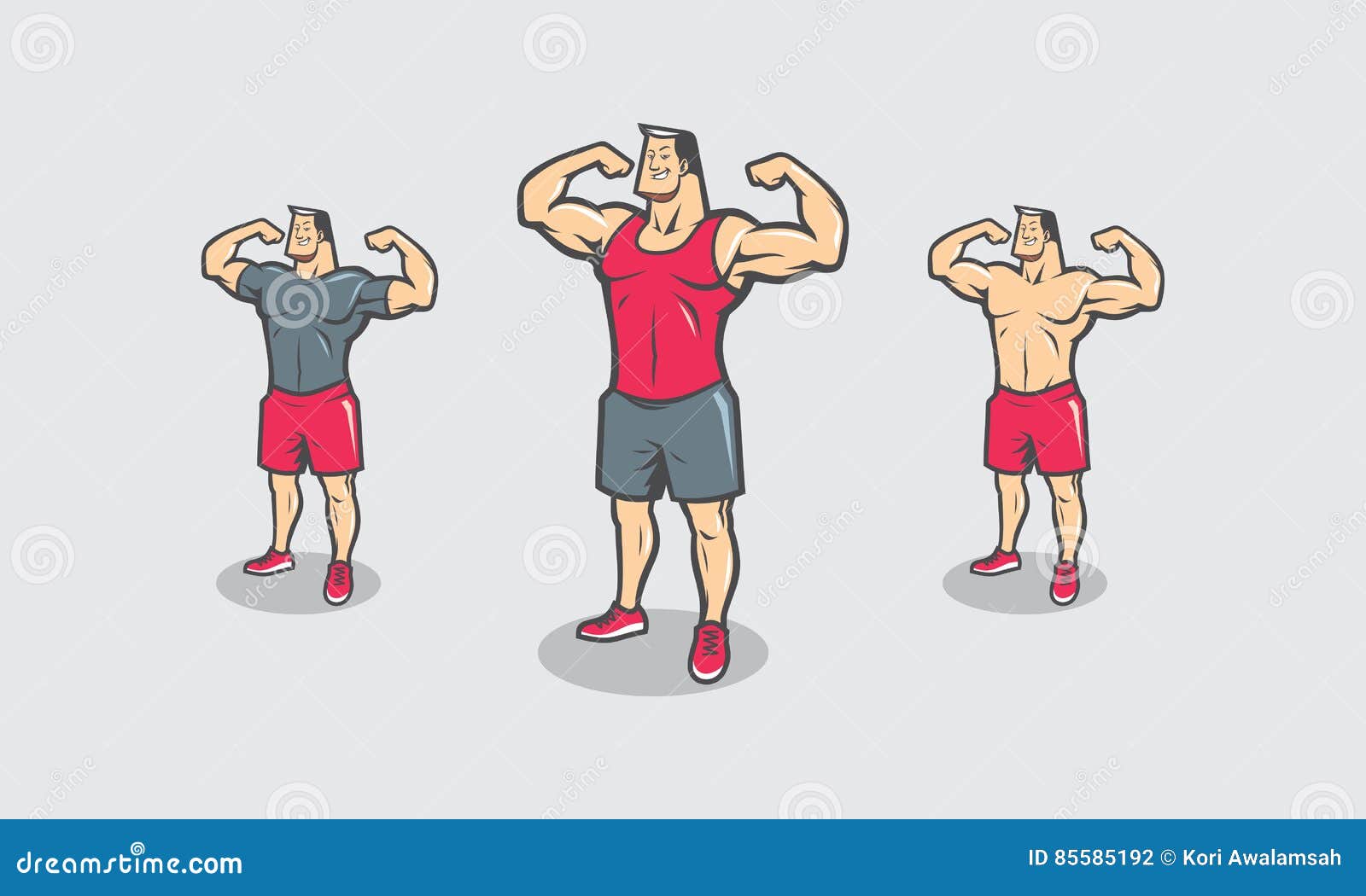 Cartoon Bodybuilder with Some Variation of Cloths. Stock Illustration ...