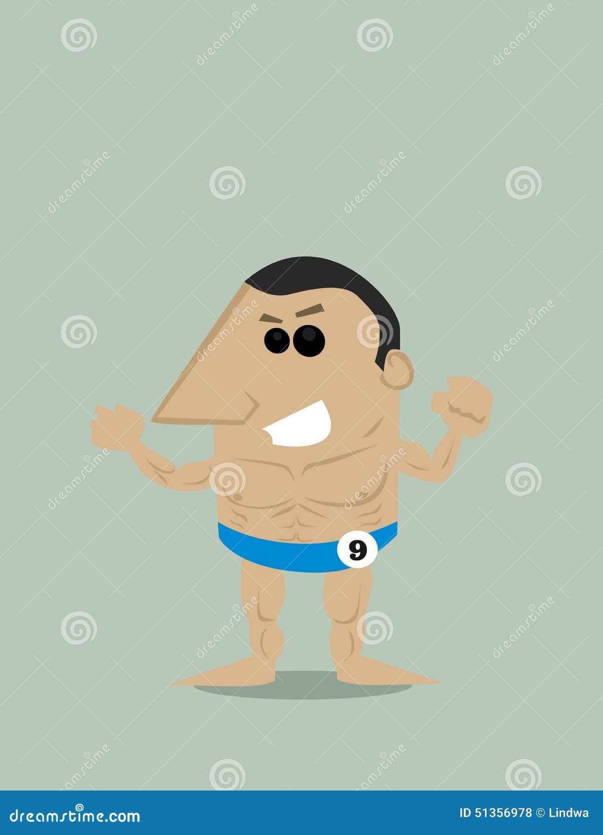 Cartoon Bodybuilder Character Posing. Funny Strong Man With Moustache ...