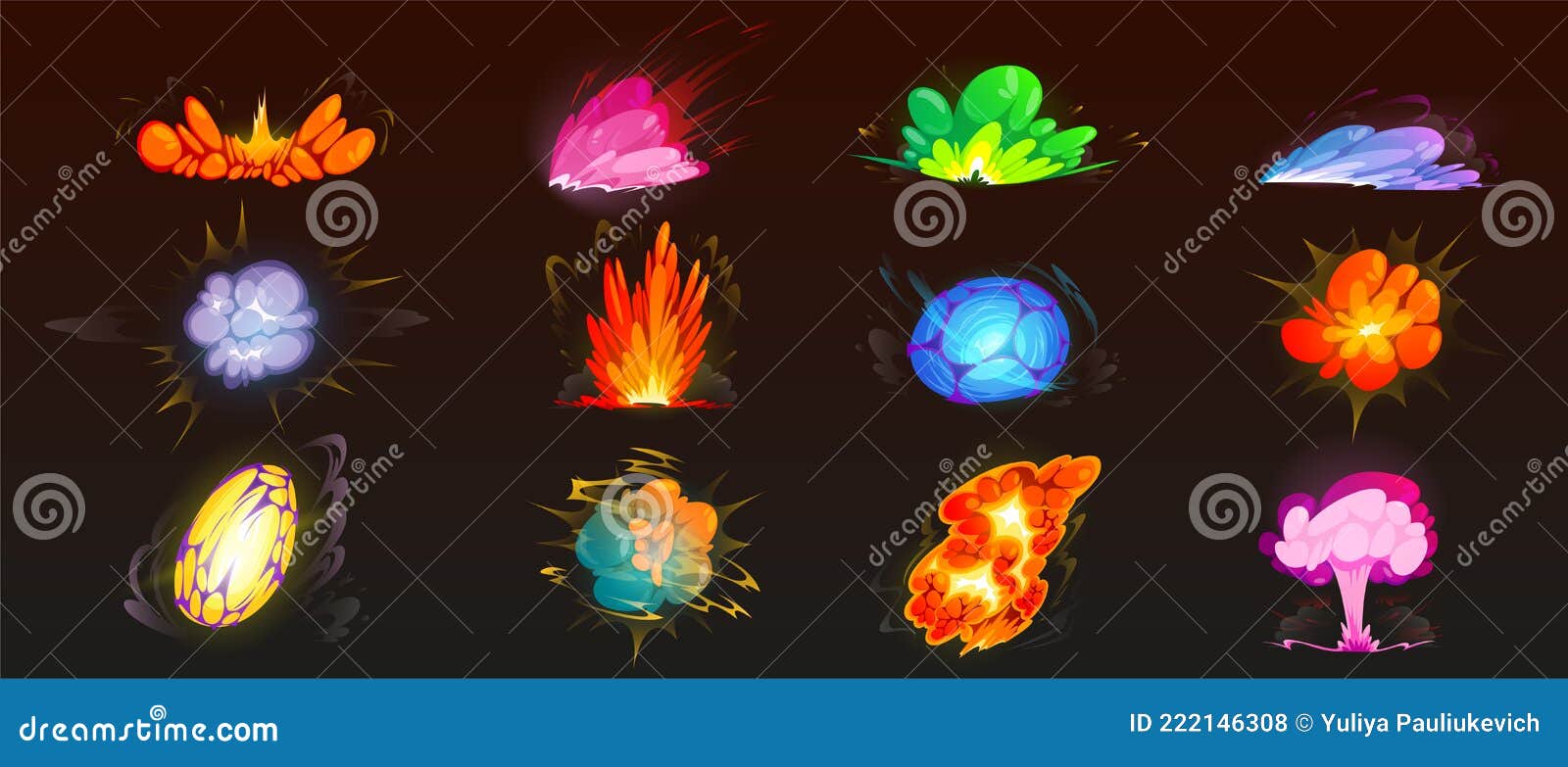 Cartoon Bomb Explosion Set. Clouds, Boom Effect Stock Vector ...