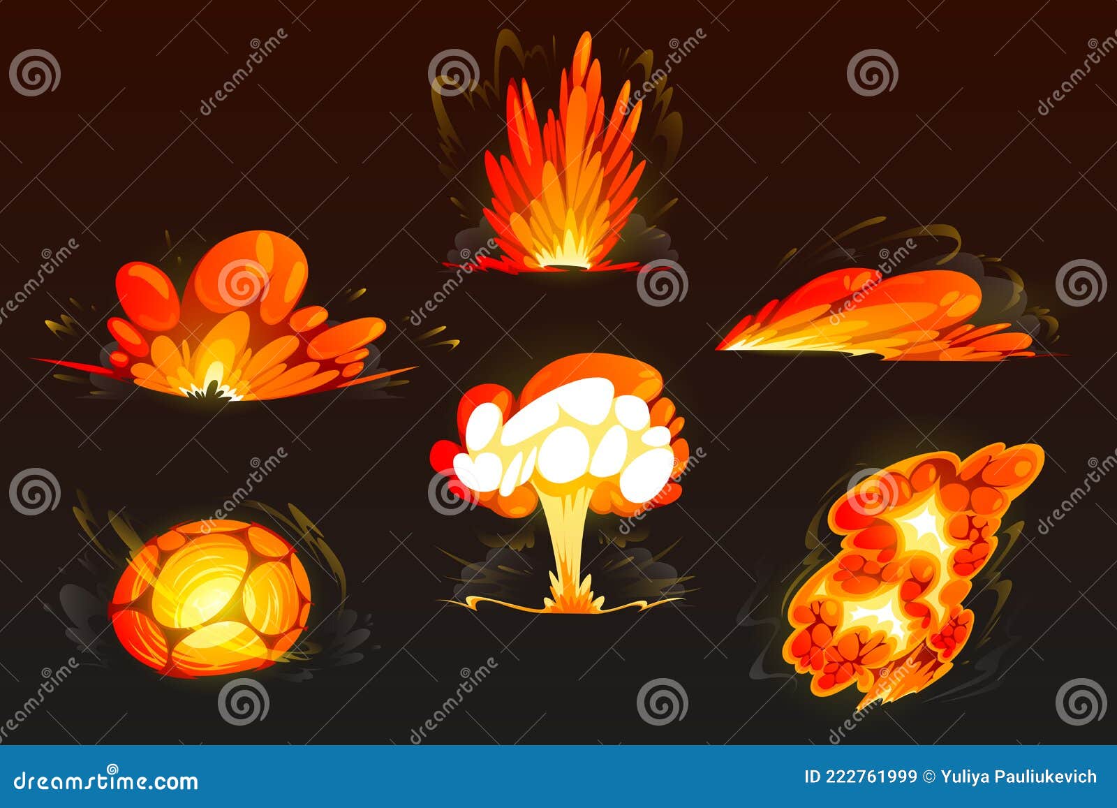 Cartoon Bomb Explosion Set. Clouds, Boom Effect Stock Vector ...