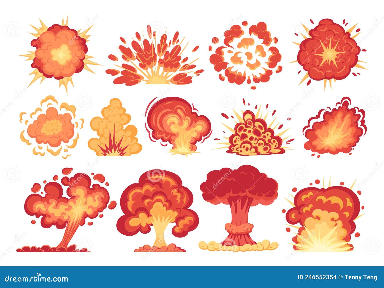 Cartoon Bomb Explosions, Dynamite Detonation Fire Burning Clouds ...