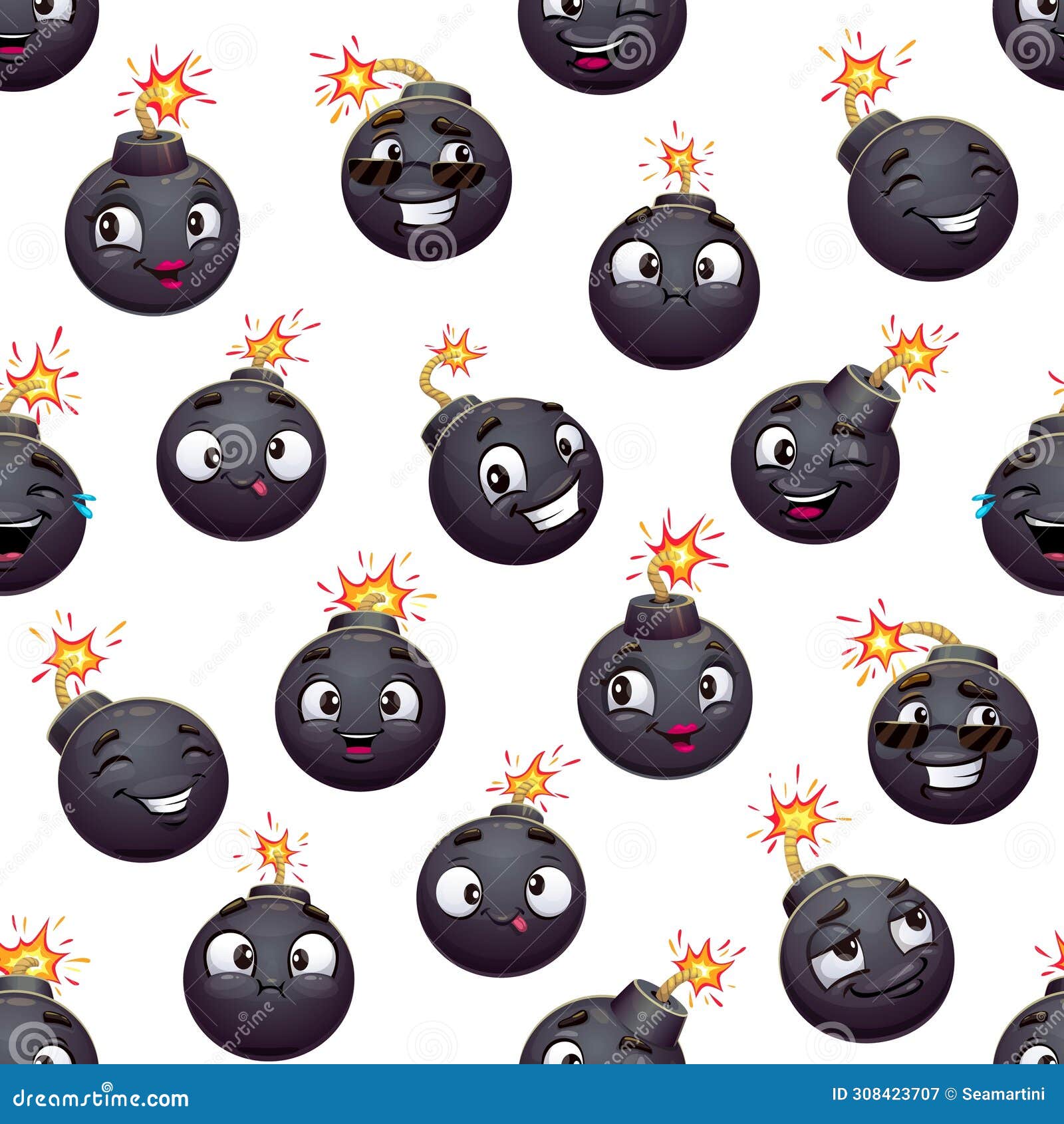 Cartoon Bomb Funny Characters Seamless Pattern Stock Vector ...