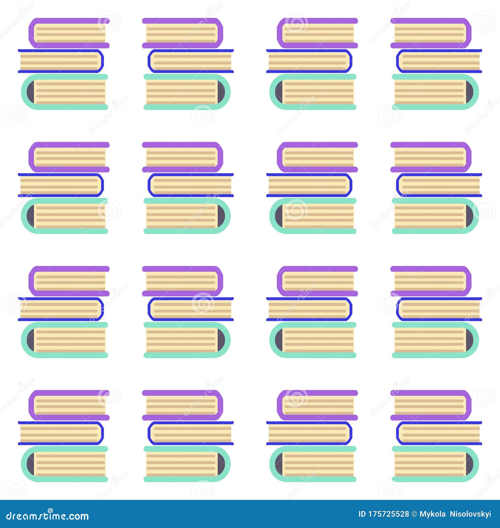 Cartoon Book Stack Flat Design Seamless Pattern Stock Illustration ...