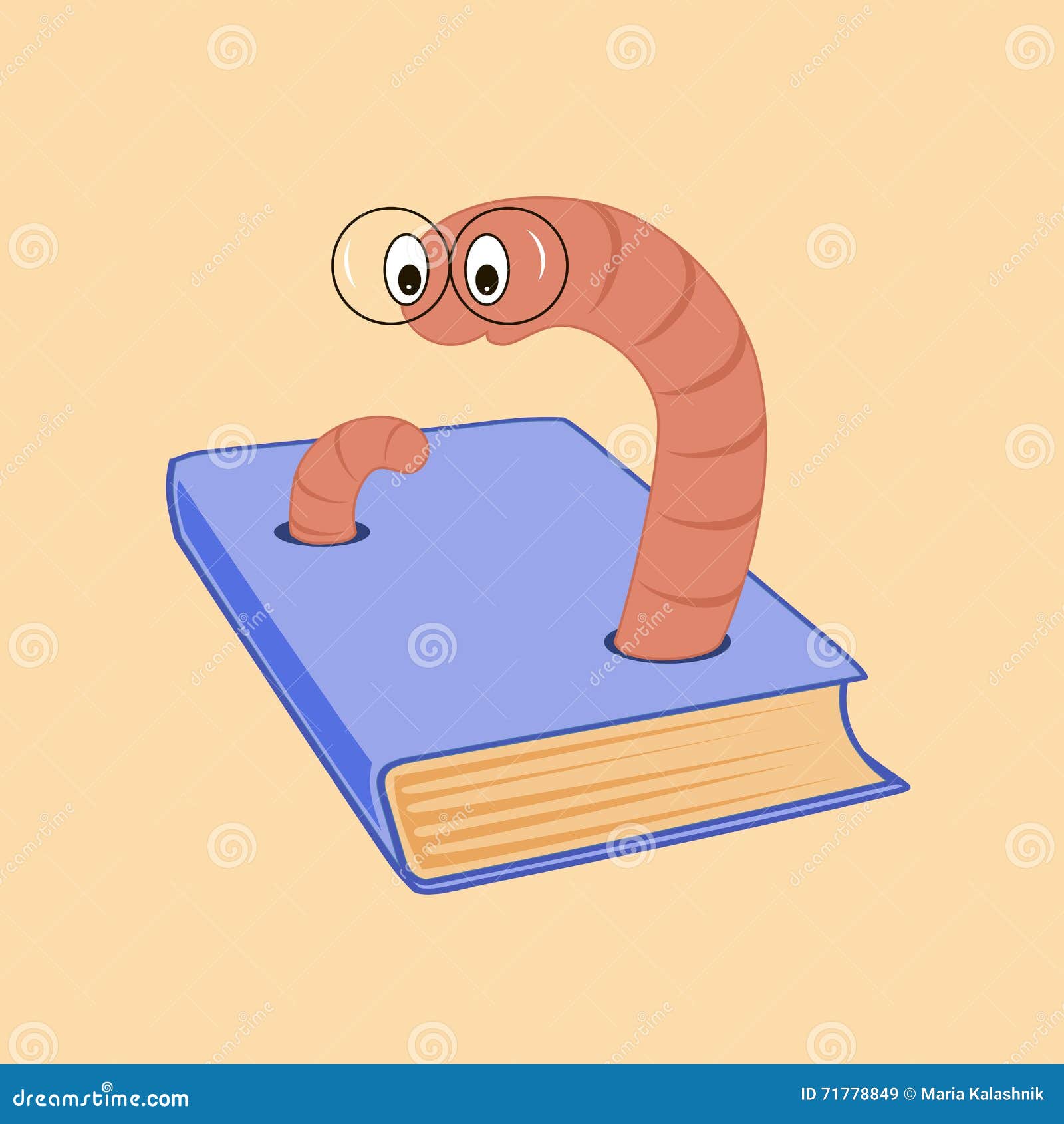 Cartoon Bookworm Reading On Books In A Library Illustration Royalty ...