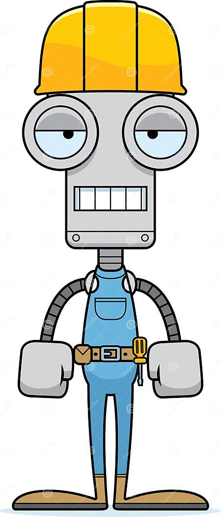 Cartoon Bored Construction Worker Robot Stock Vector - Illustration of ...