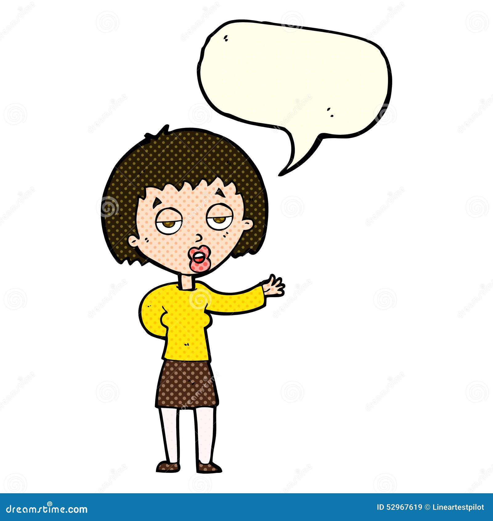 Cartoon Bored Woman with Speech Bubble Stock Illustration ...