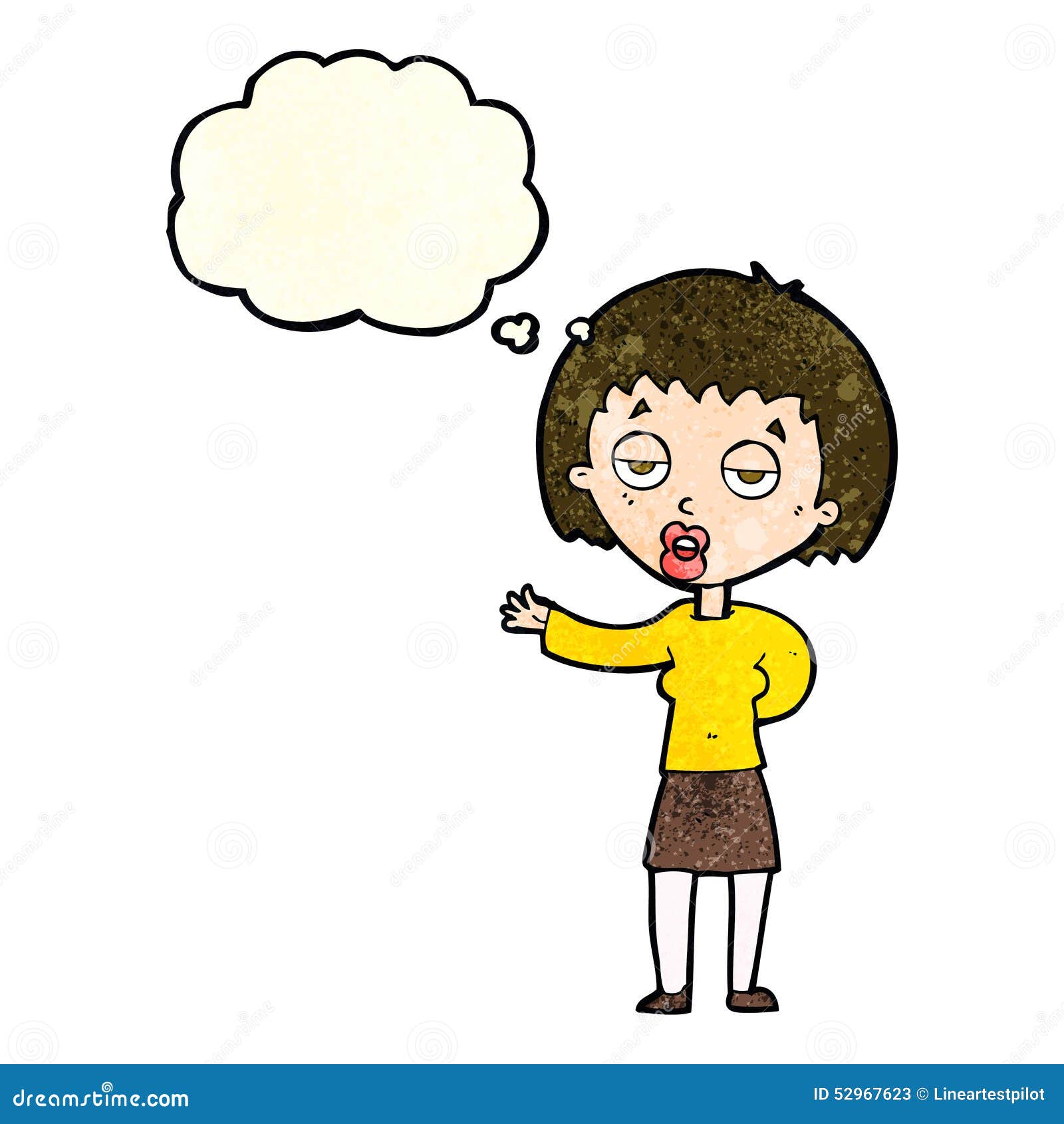 Cartoon Bored Woman with Thought Bubble Stock Illustration ...
