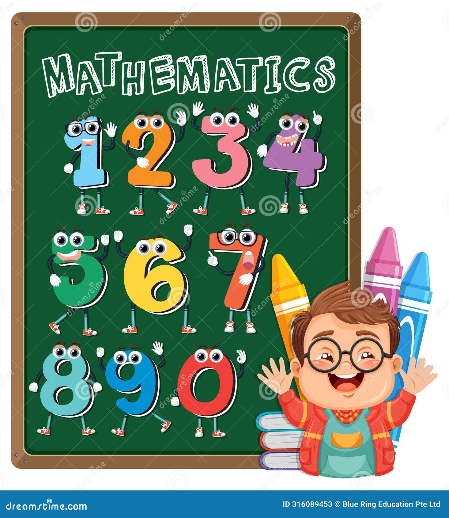 A Boy with Animated Numbers on Chalkboard Stock Vector - Illustration ...
