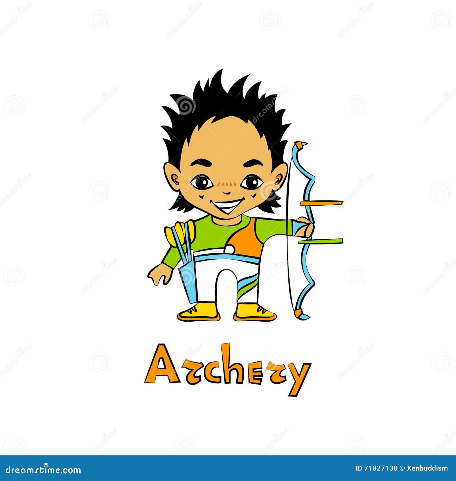 Cartoon Boy Archer with Bow Stock Illustration - Illustration of chibi ...