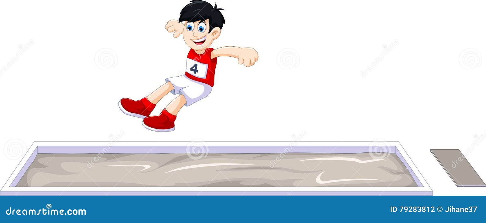 Cartoon Boy Athlete Doing Long Jump in the Competition Stock ...