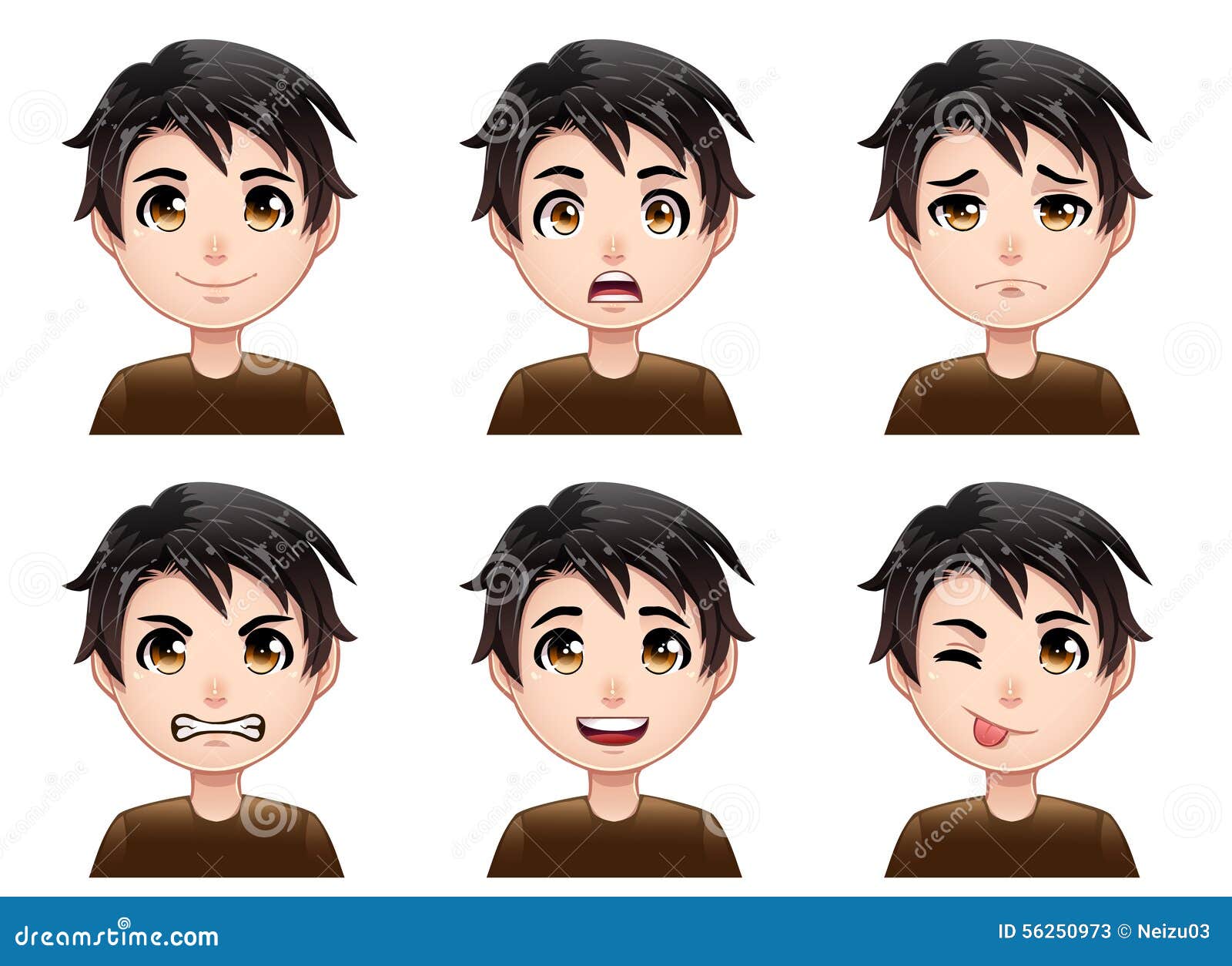 Cartoon Boy Avatar Expressions Stock Illustration - Illustration of ...