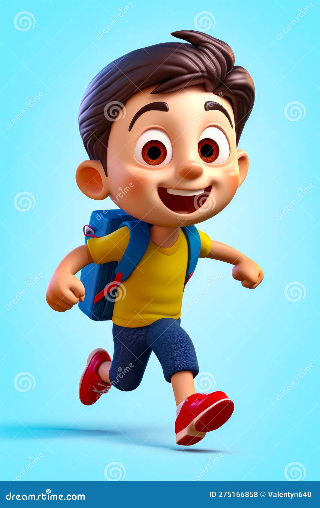 Cartoon Boy with Backpack Running with Blue Sky in the Background ...