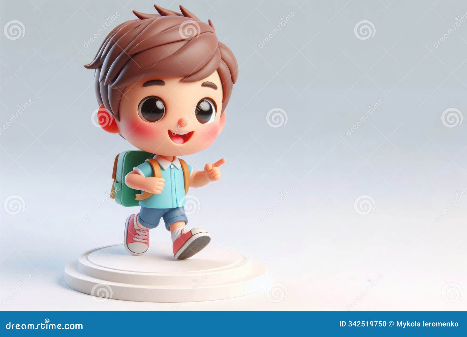 Cartoon Boy with Backpack Walking with a Smile. Space for Text. Stock ...