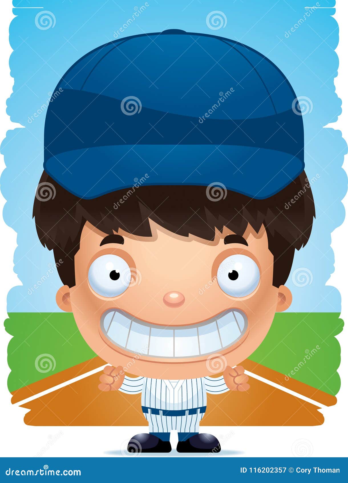 Cartoon Boy Baseball Player Smiling Stock Vector - Illustration of ...