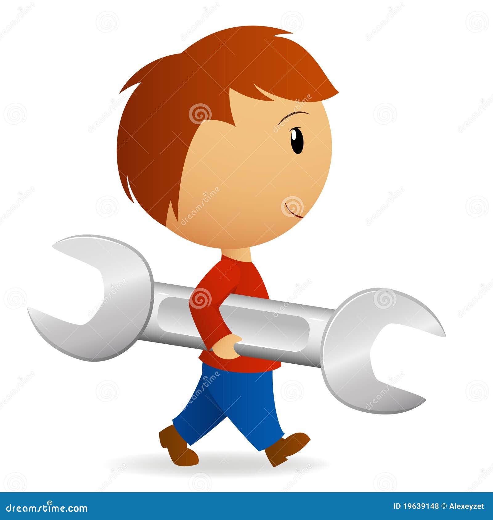 Cartoon Boy Carry Big Wrench Spanner Stock Vector - Illustration of ...