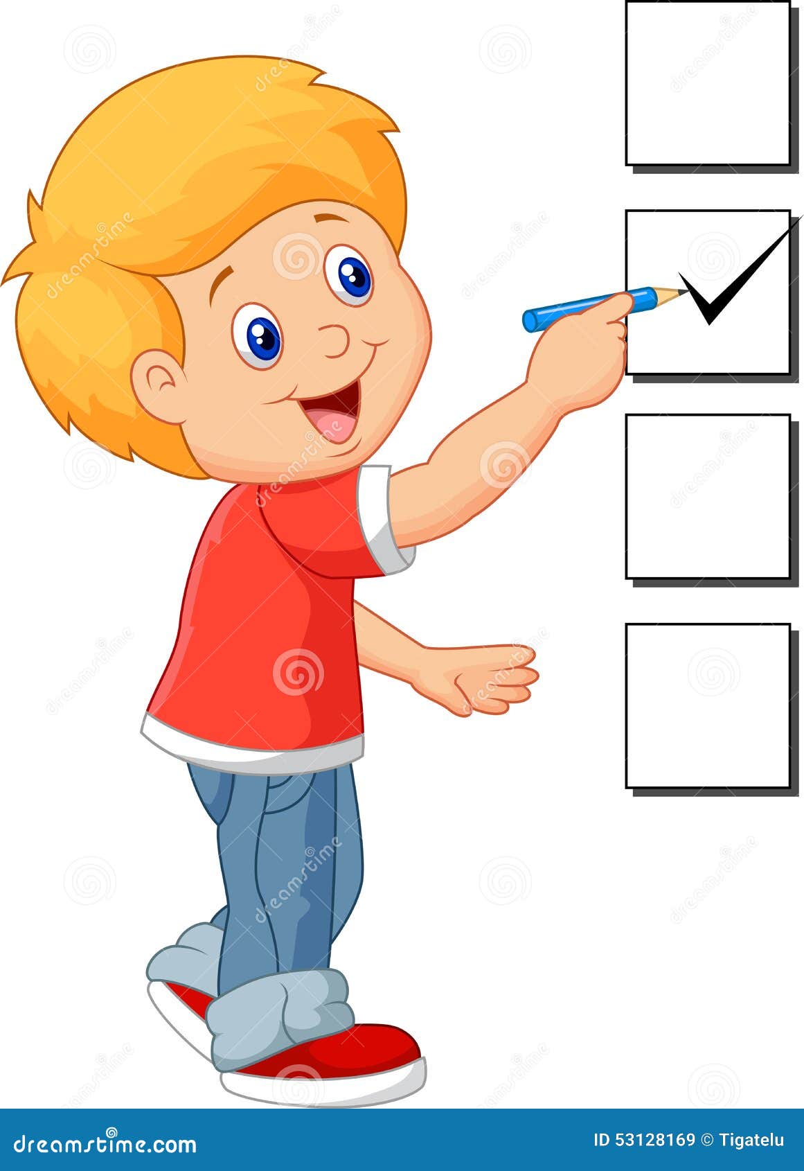 Cartoon boy with checklist stock vector. Illustration of document ...