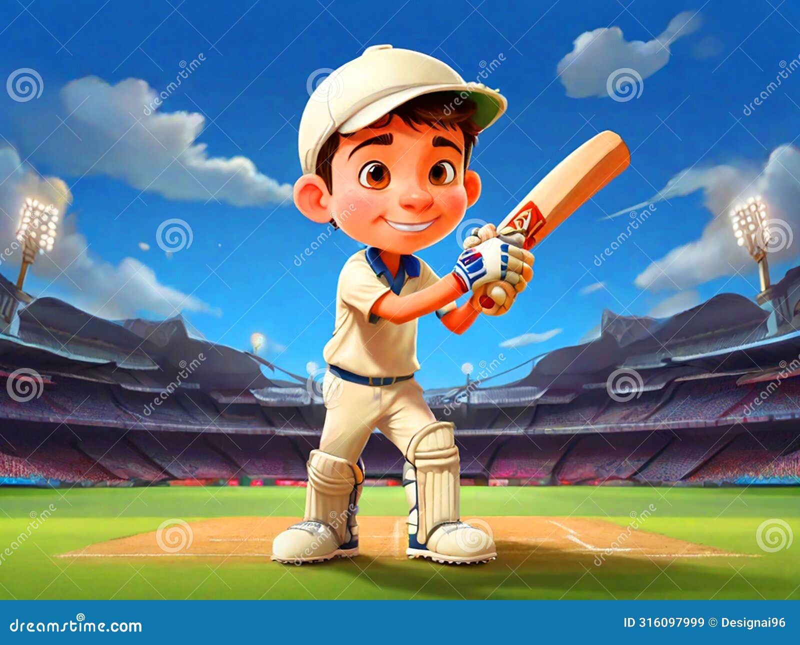 Cartoon Boy Cricketer stock illustration. Illustration of baby - 316097999