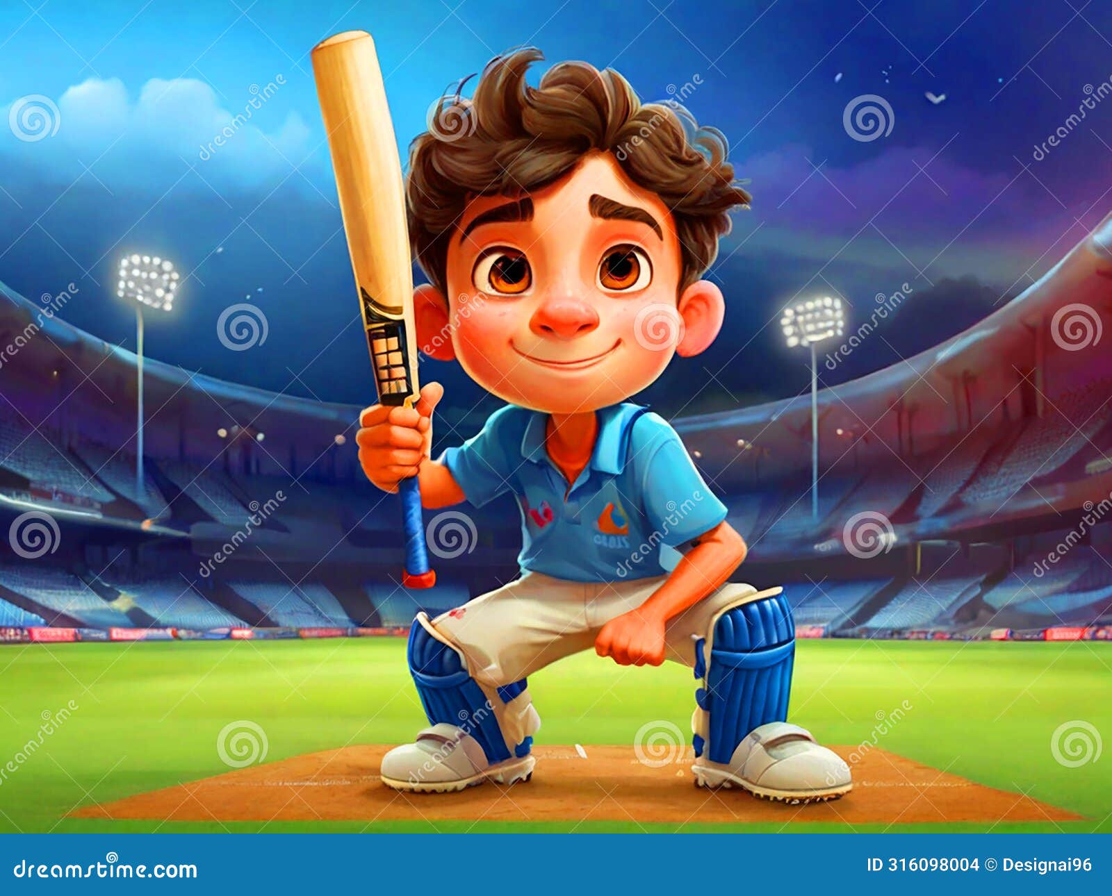 Cartoon Boy Cricketer stock illustration. Illustration of black - 316098004