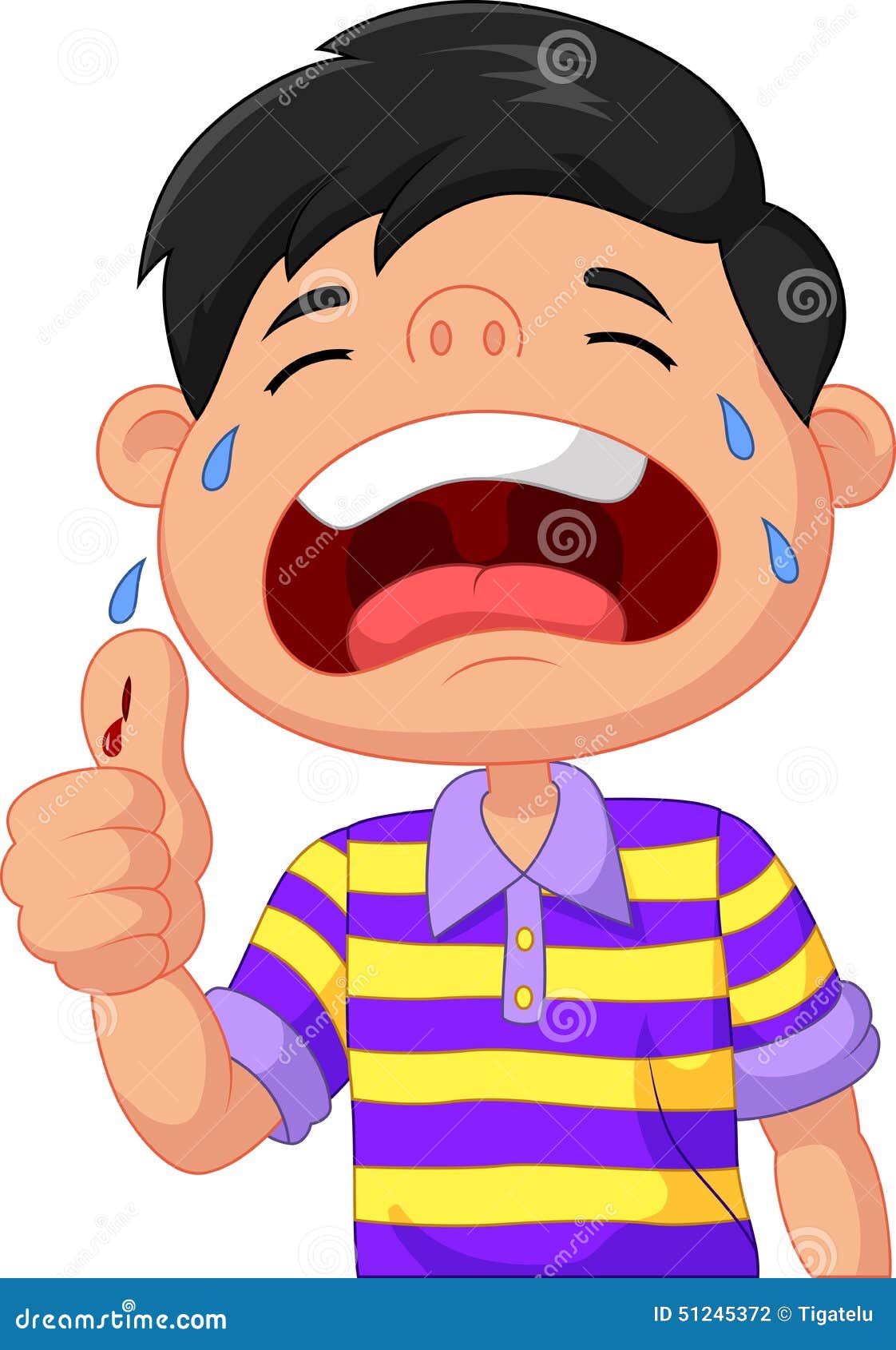 Cartoon Boy Crying Because Of A Cut On His Thumb Stock Vector ...