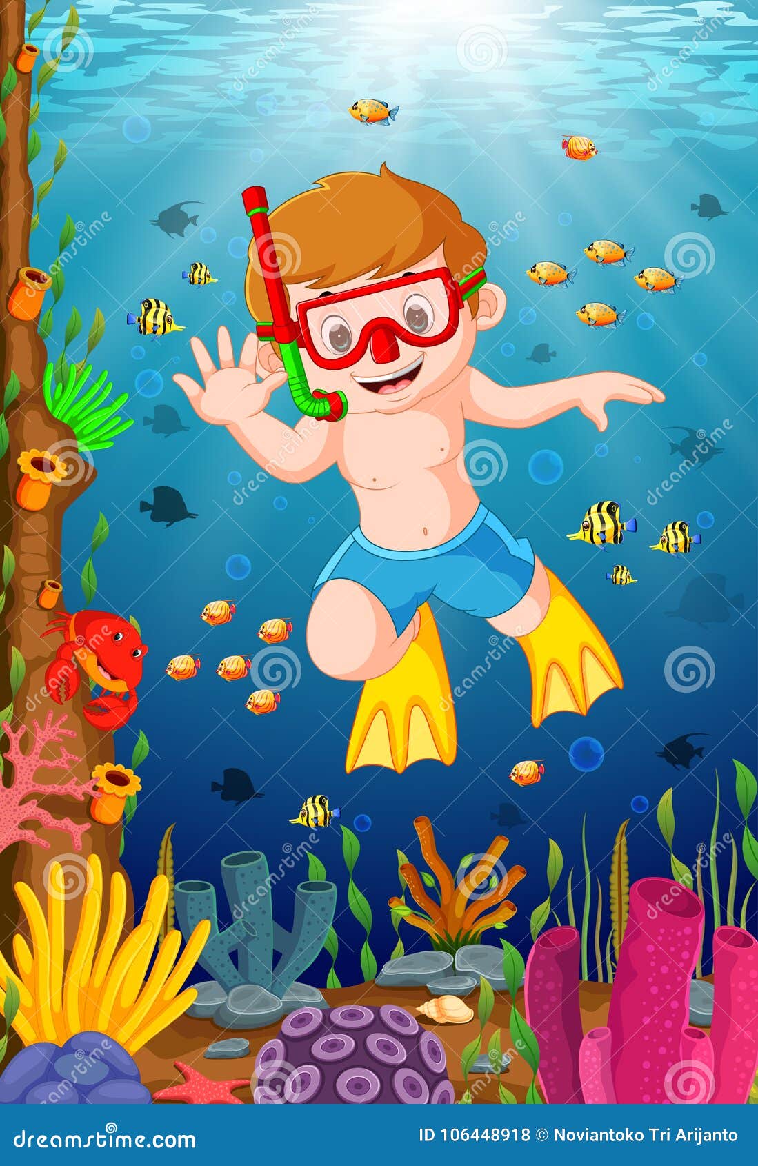 Cartoon Boy Diving in the Sea Stock Vector - Illustration of kids ...