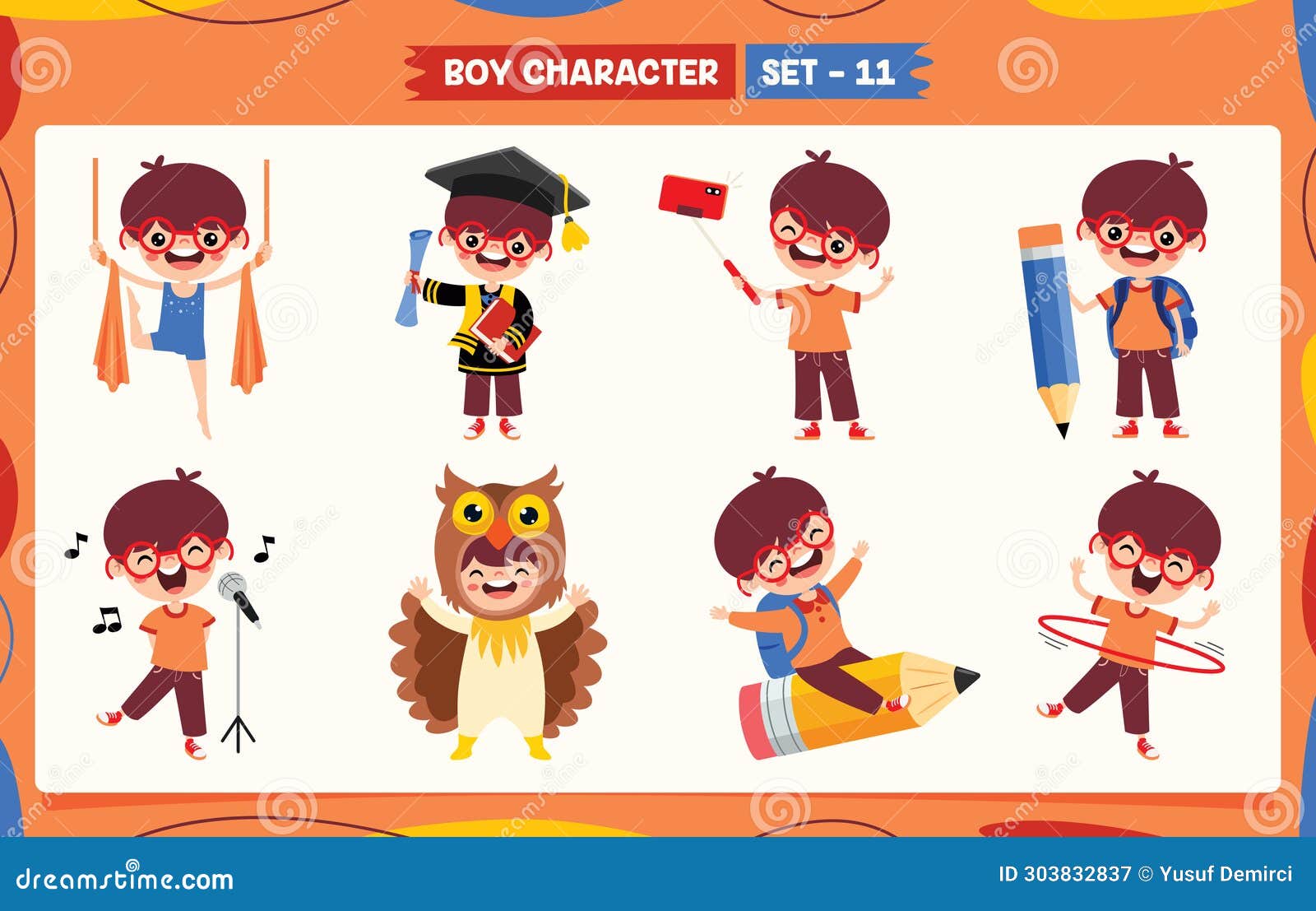 Cartoon Boy Doing Various Activities Stock Illustration - Illustration ...