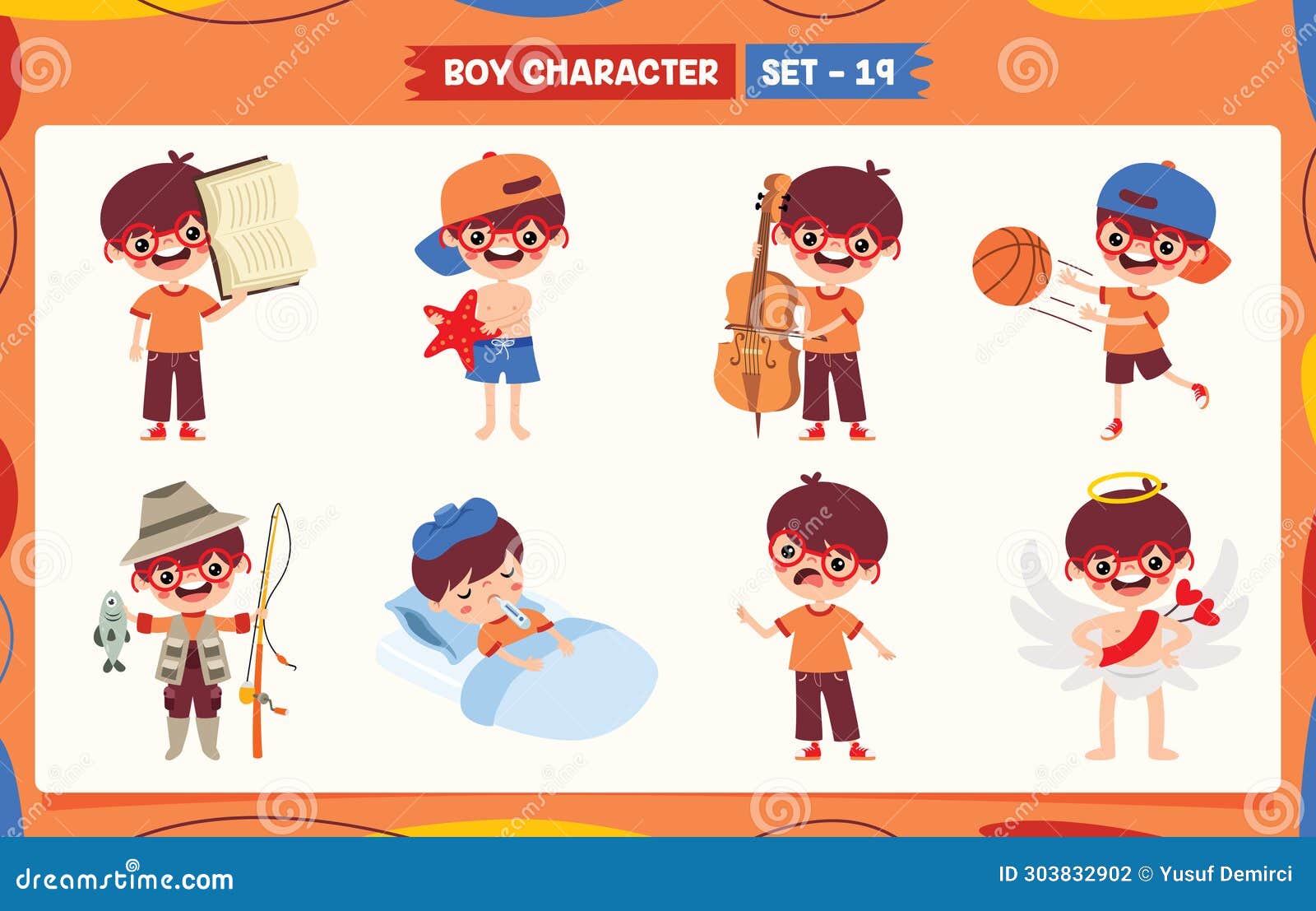 Cartoon Boy Doing Various Activities Stock Illustration - Illustration ...