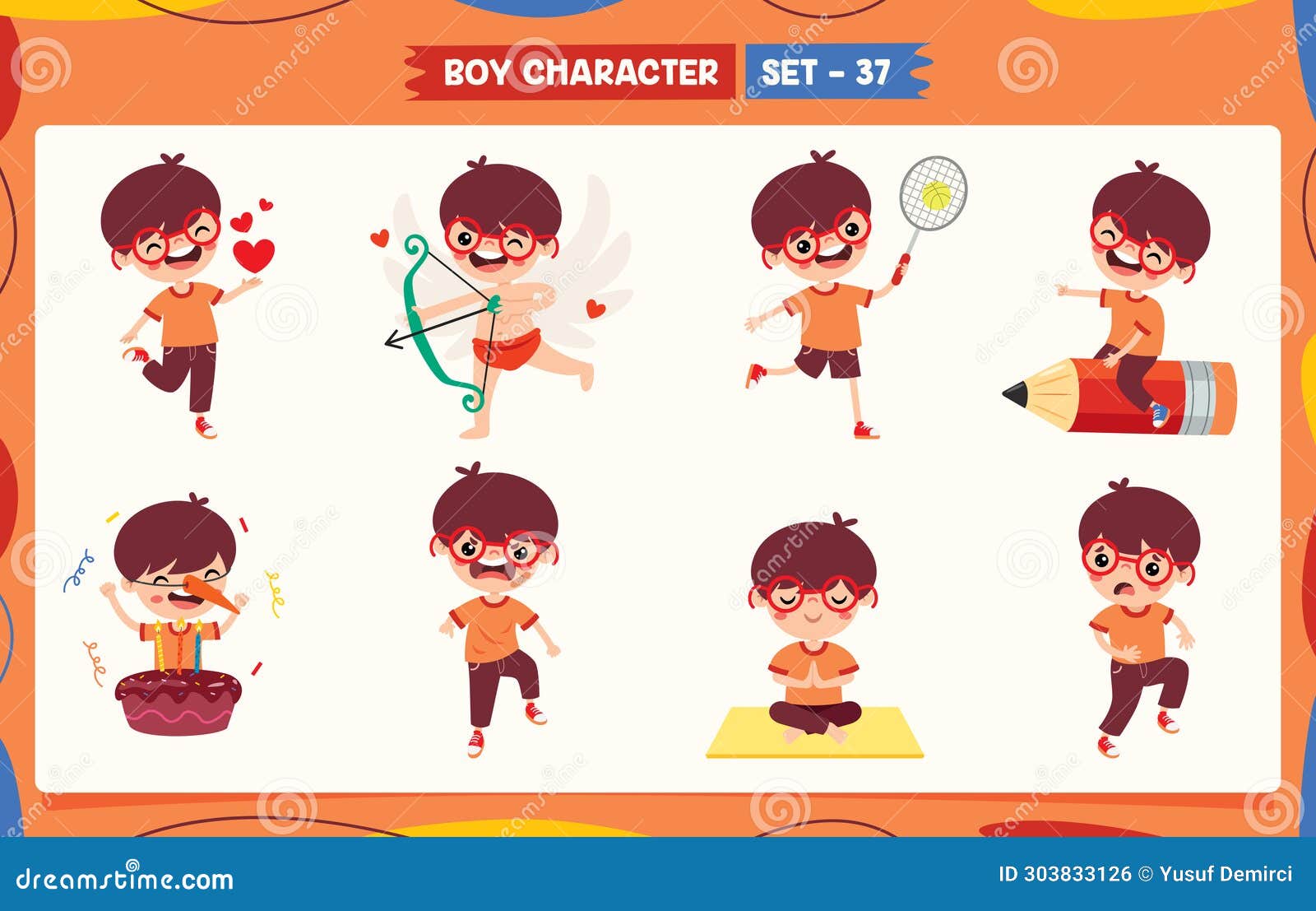 Cartoon Boy Doing Various Activities Stock Illustration - Illustration ...