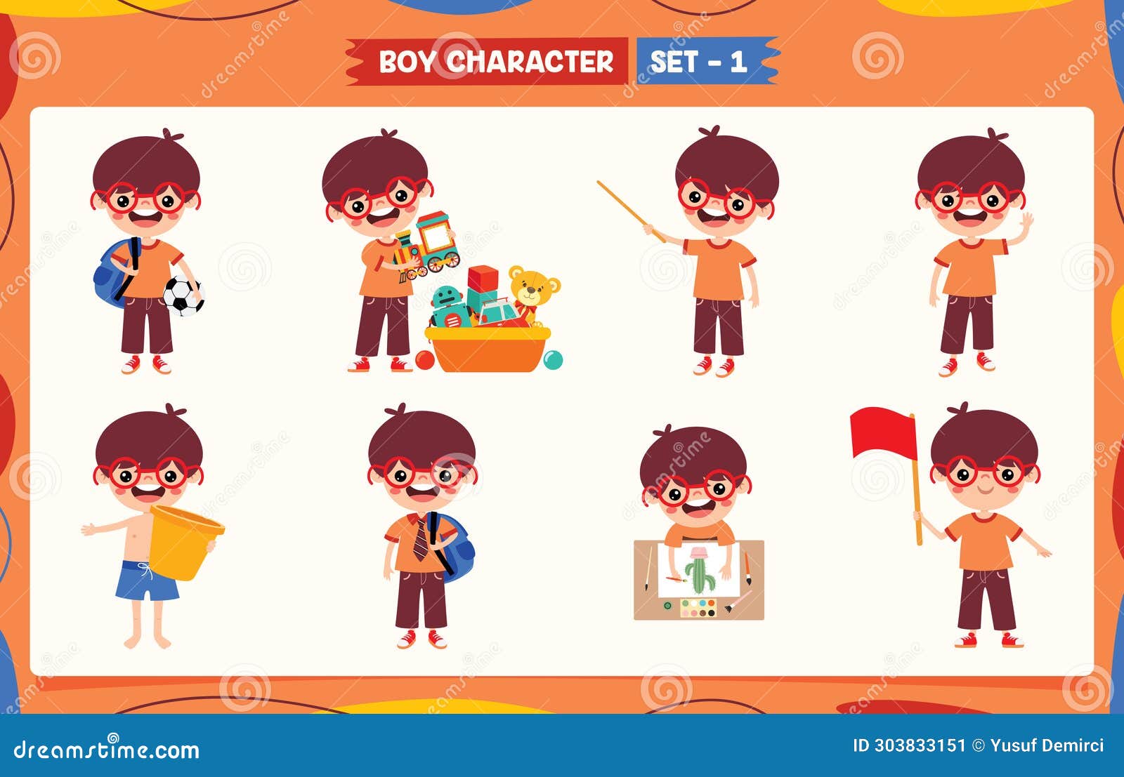 Cartoon Boy Doing Various Activities Stock Illustration - Illustration ...