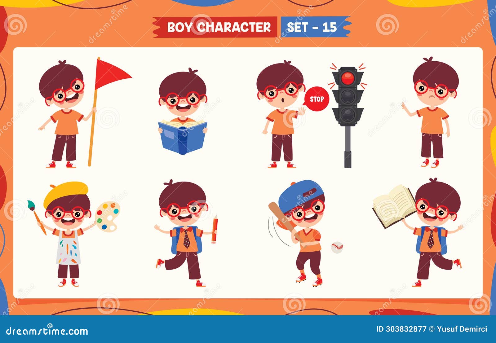Cartoon Boy Doing Various Activities Stock Illustration - Illustration ...