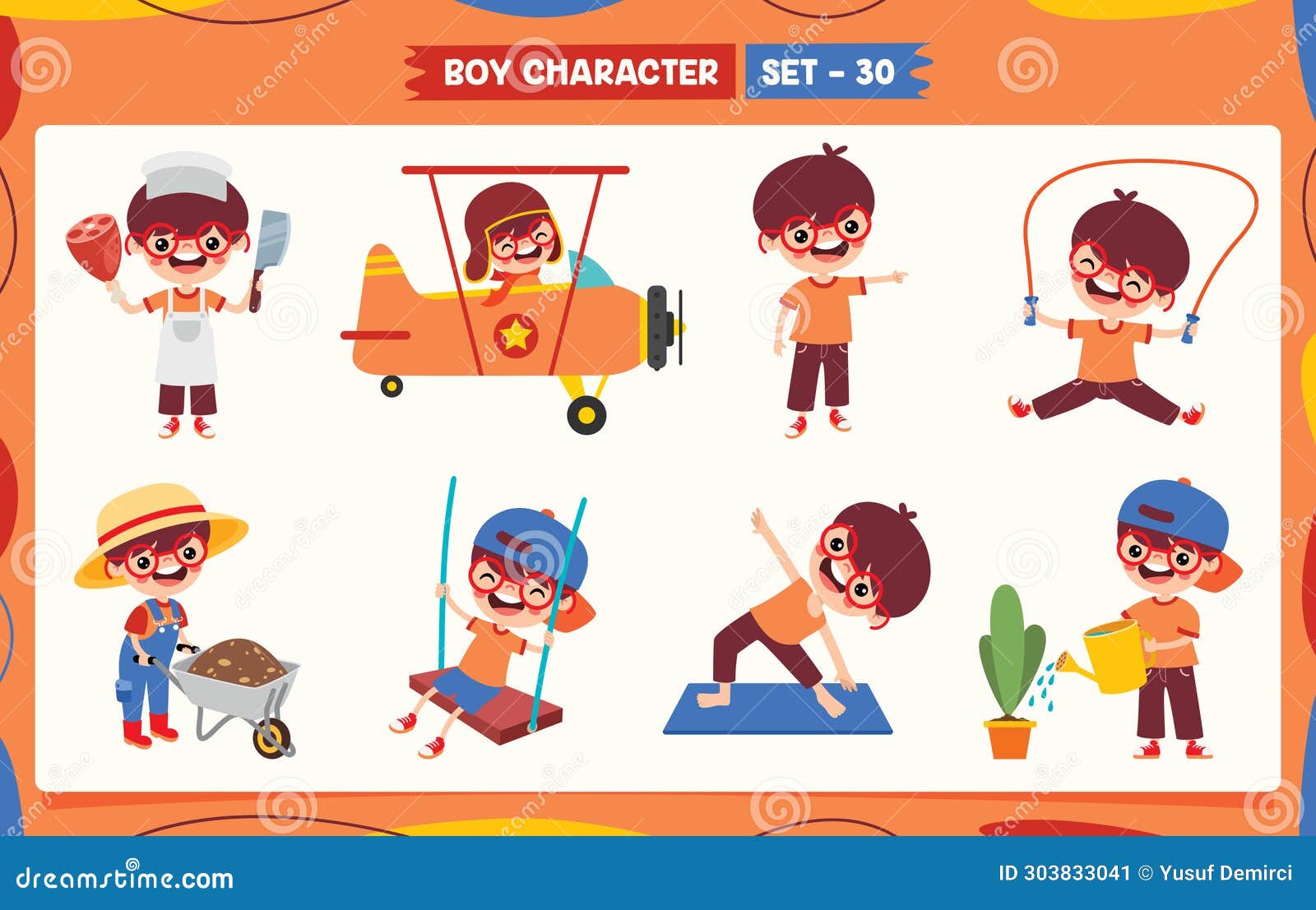 Cartoon Boy Doing Various Activities Stock Vector - Illustration of ...
