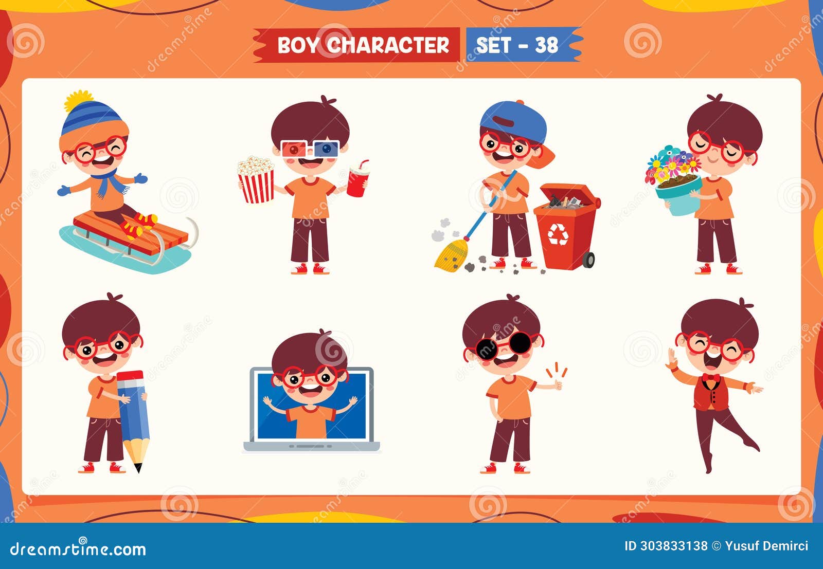 Cartoon Boy Doing Various Activities Stock Illustration - Illustration ...