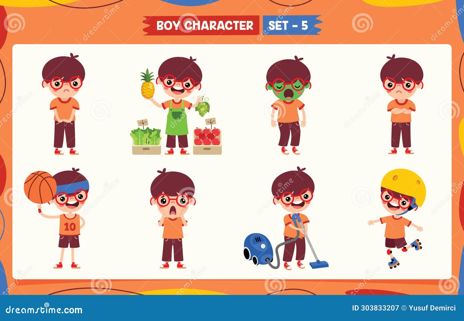 Cartoon Boy Doing Various Activities Stock Illustration - Illustration ...