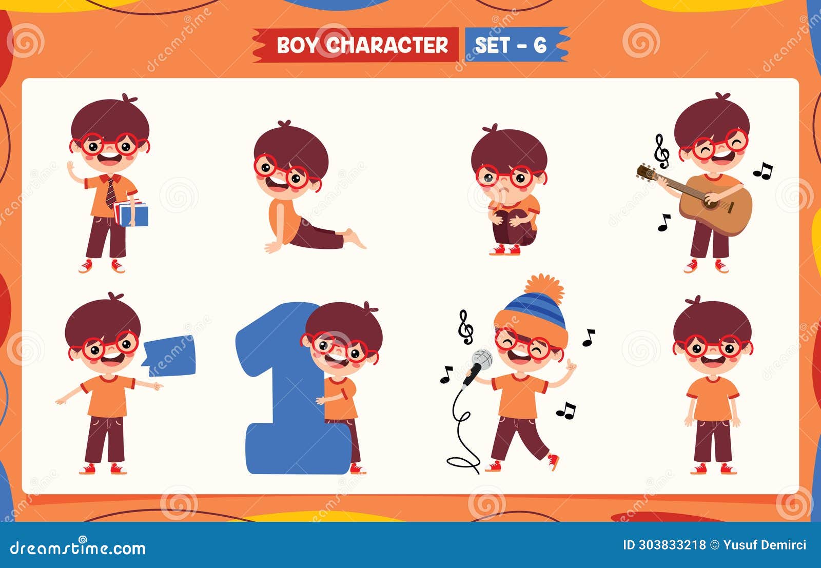Cartoon Boy Doing Various Activities Stock Illustration - Illustration ...