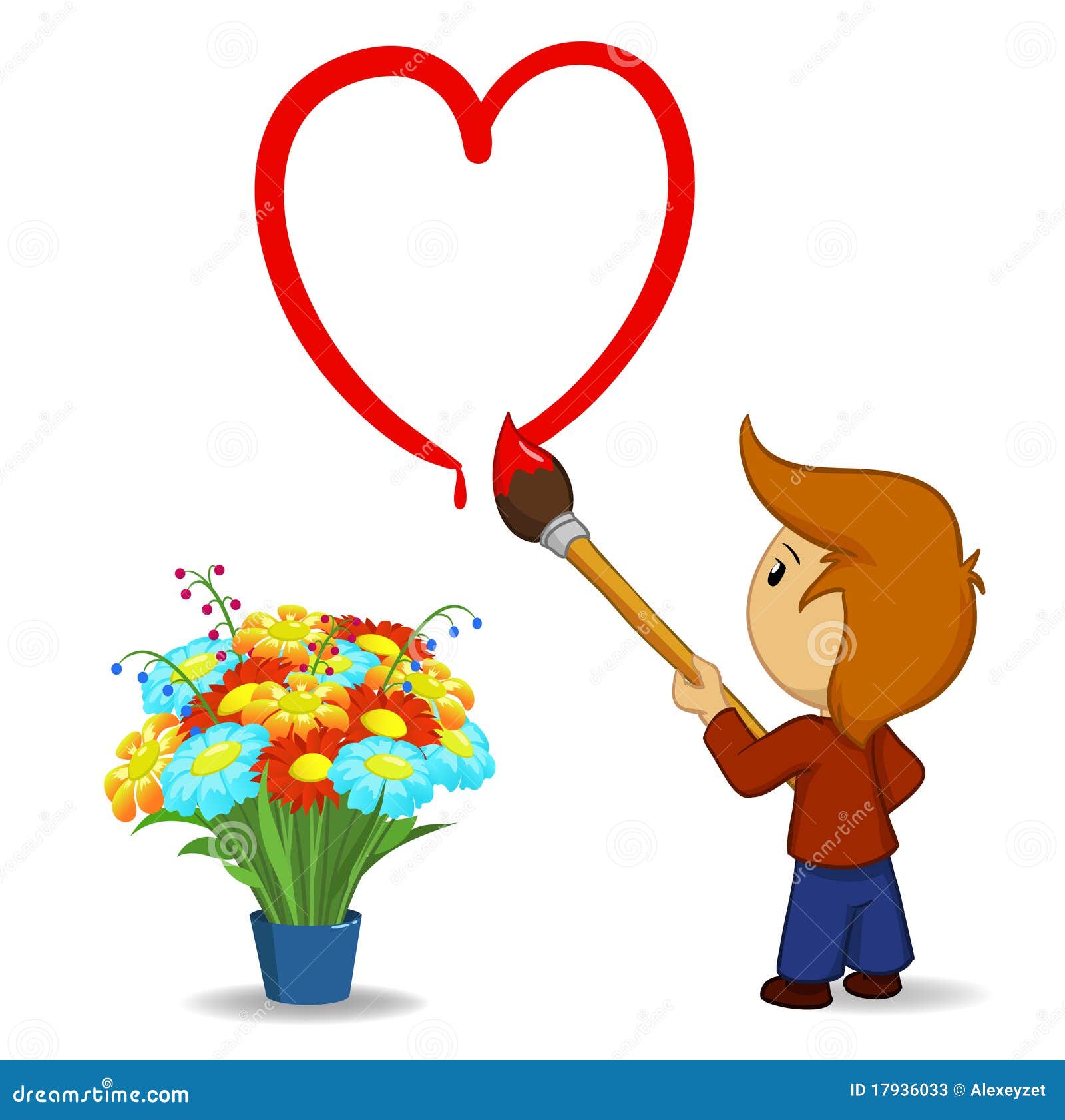 Cartoon Boy Drawing Heart Shape with Paintbrush Stock Vector ...