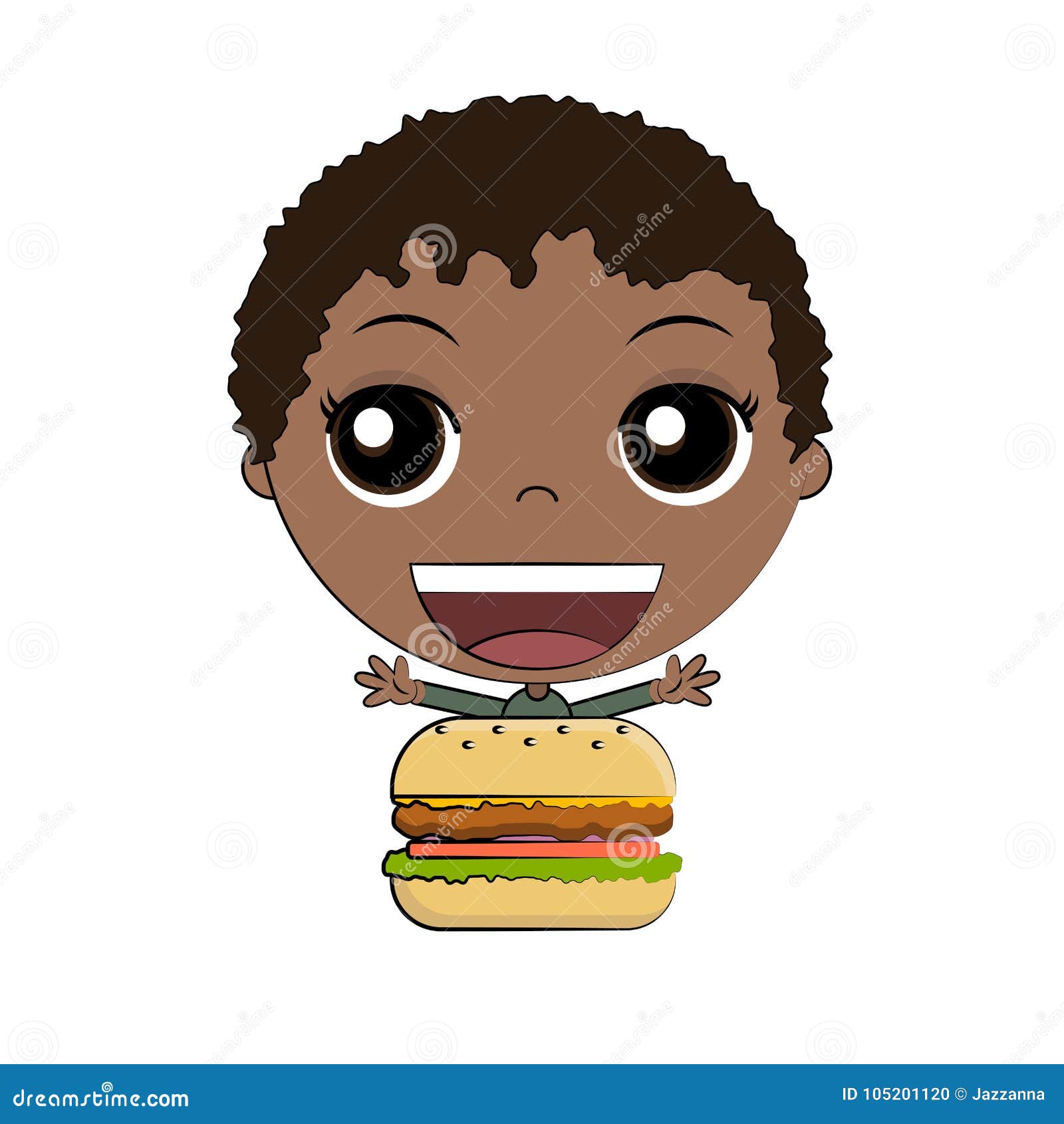 Cartoon boy eating burger stock vector. Illustration of meat - 105201120