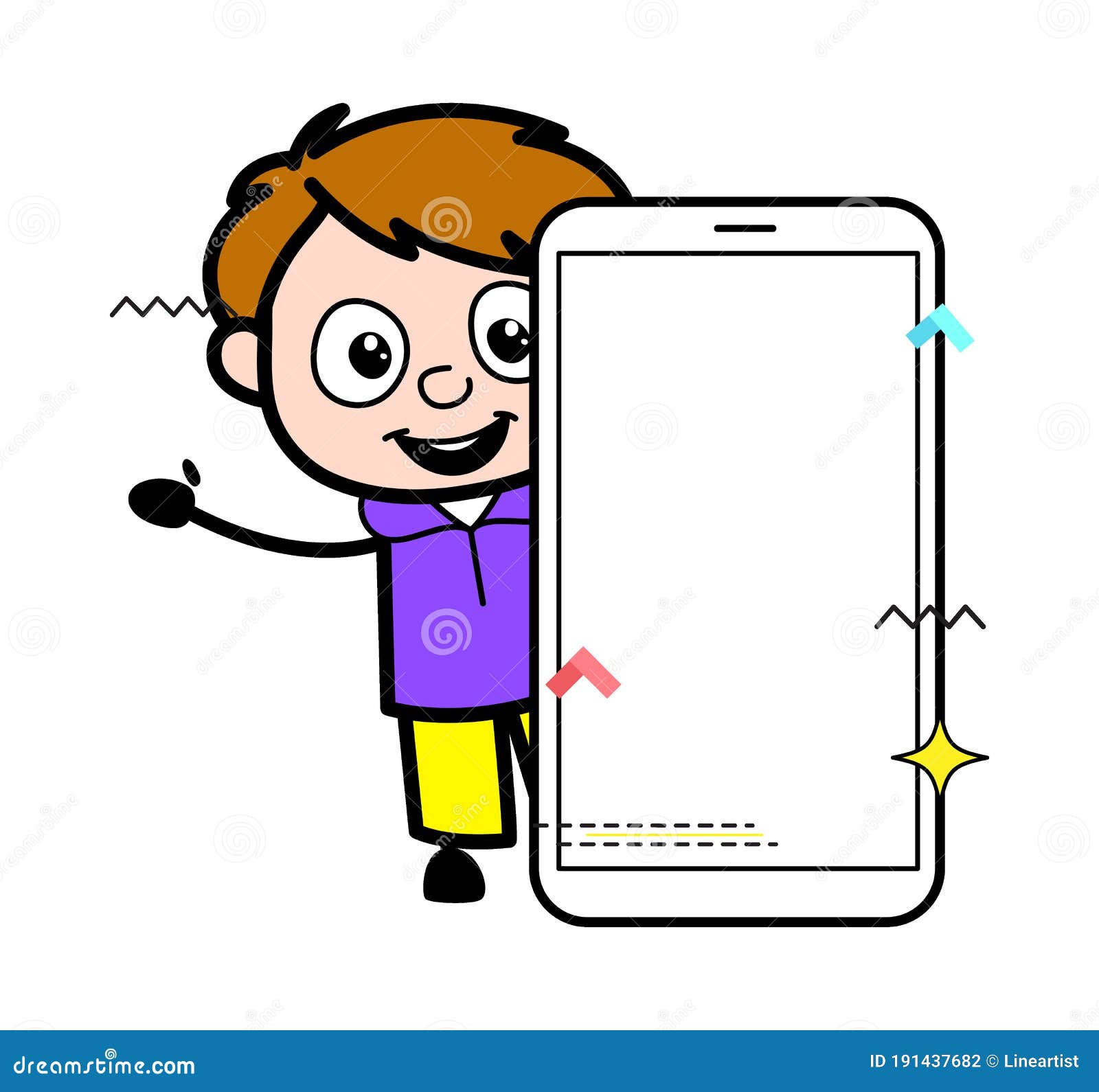 Cartoon Boy with Empty Cell Phone Screen Stock Illustration ...