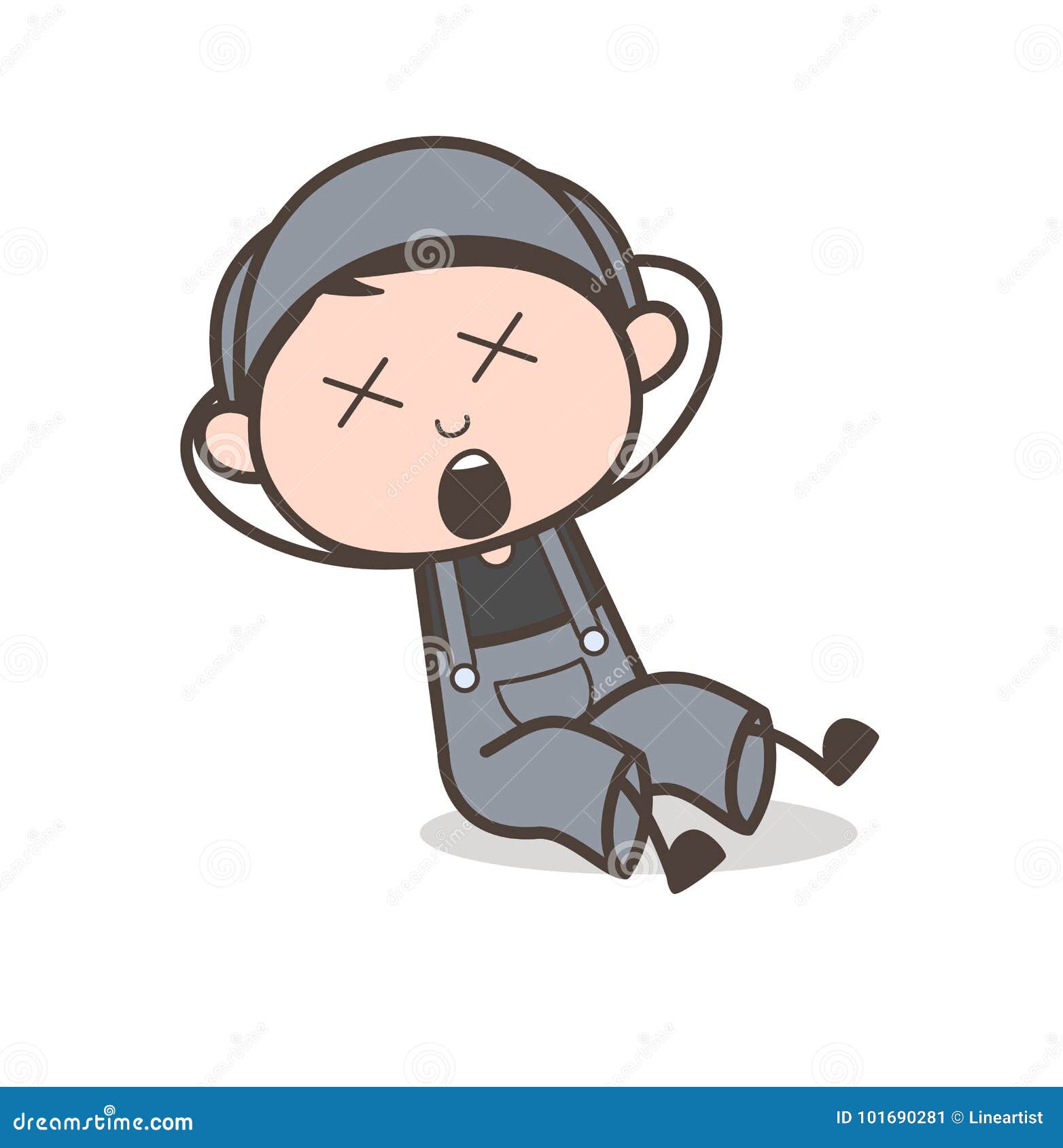 Cartoon Boy Fall Down with Dizzy Face Expression Vector Illustration ...
