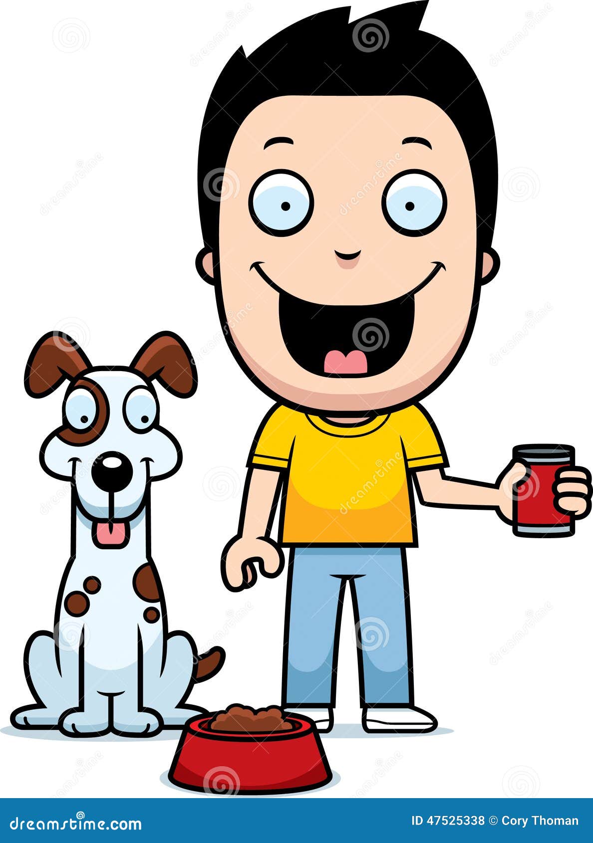 Cartoon Boy Feeding Dog stock vector. Illustration of vector - 47525338