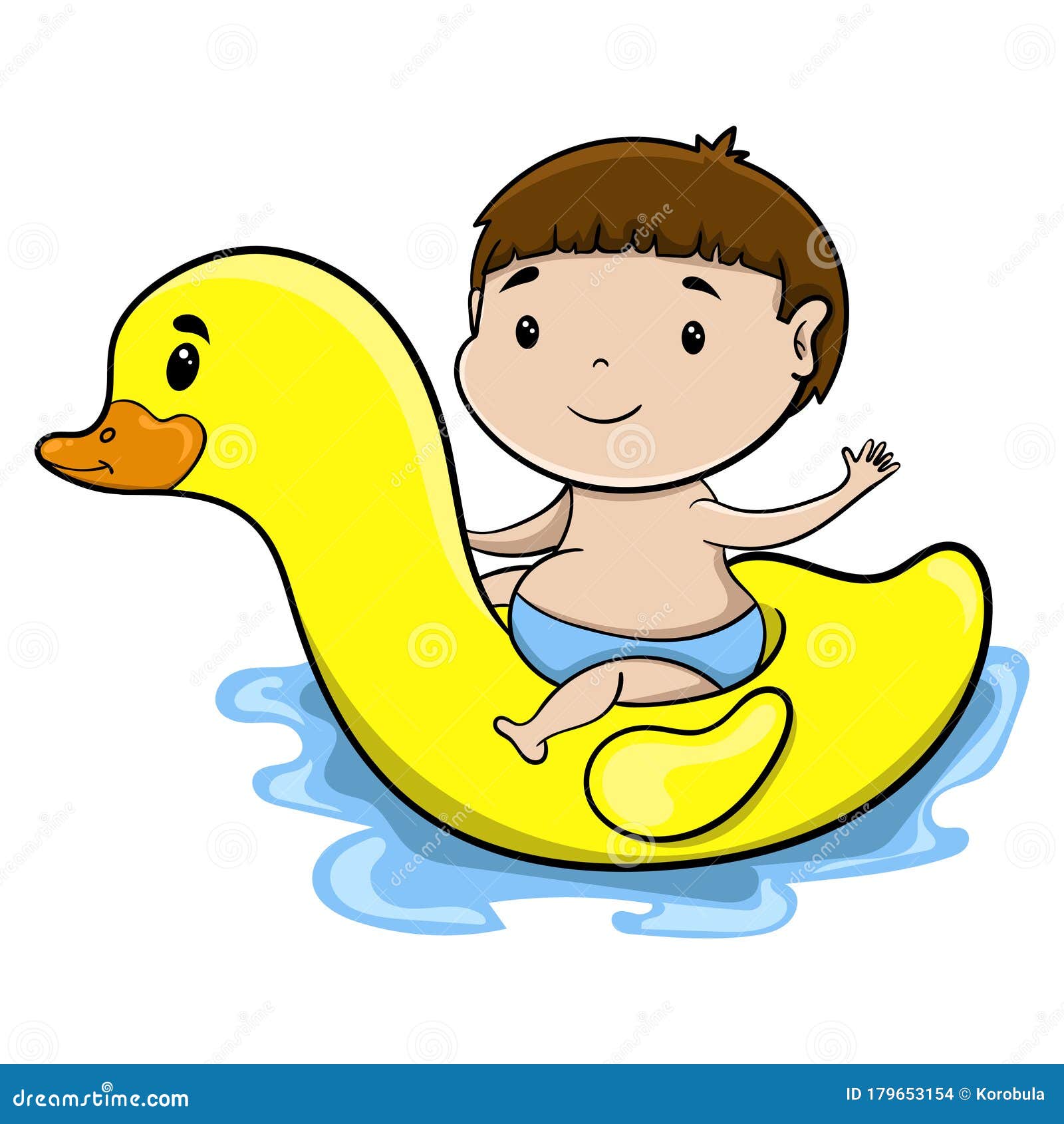 Cartoon Boy Floating on Inflatable in the Forms of Ducks, Vector ...